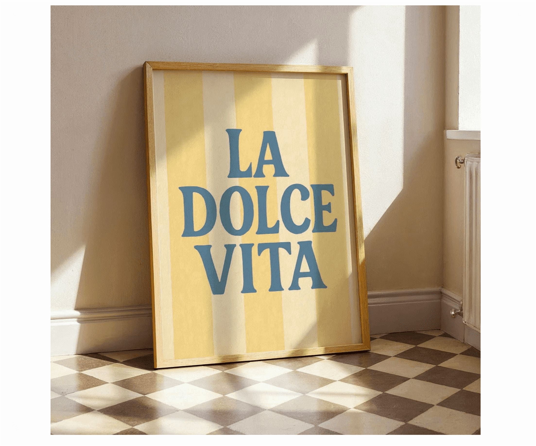 La Dolce Vita Yellow Blue Striped Summer Poster Home Decor Office Wall ...