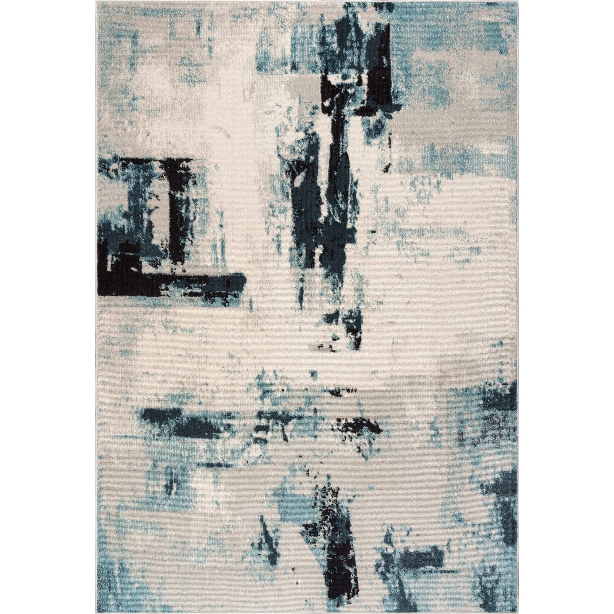 LaDole Rugs Modern Minimalistic Rustic Abstract Blue Ivory Area Rug 7 ...