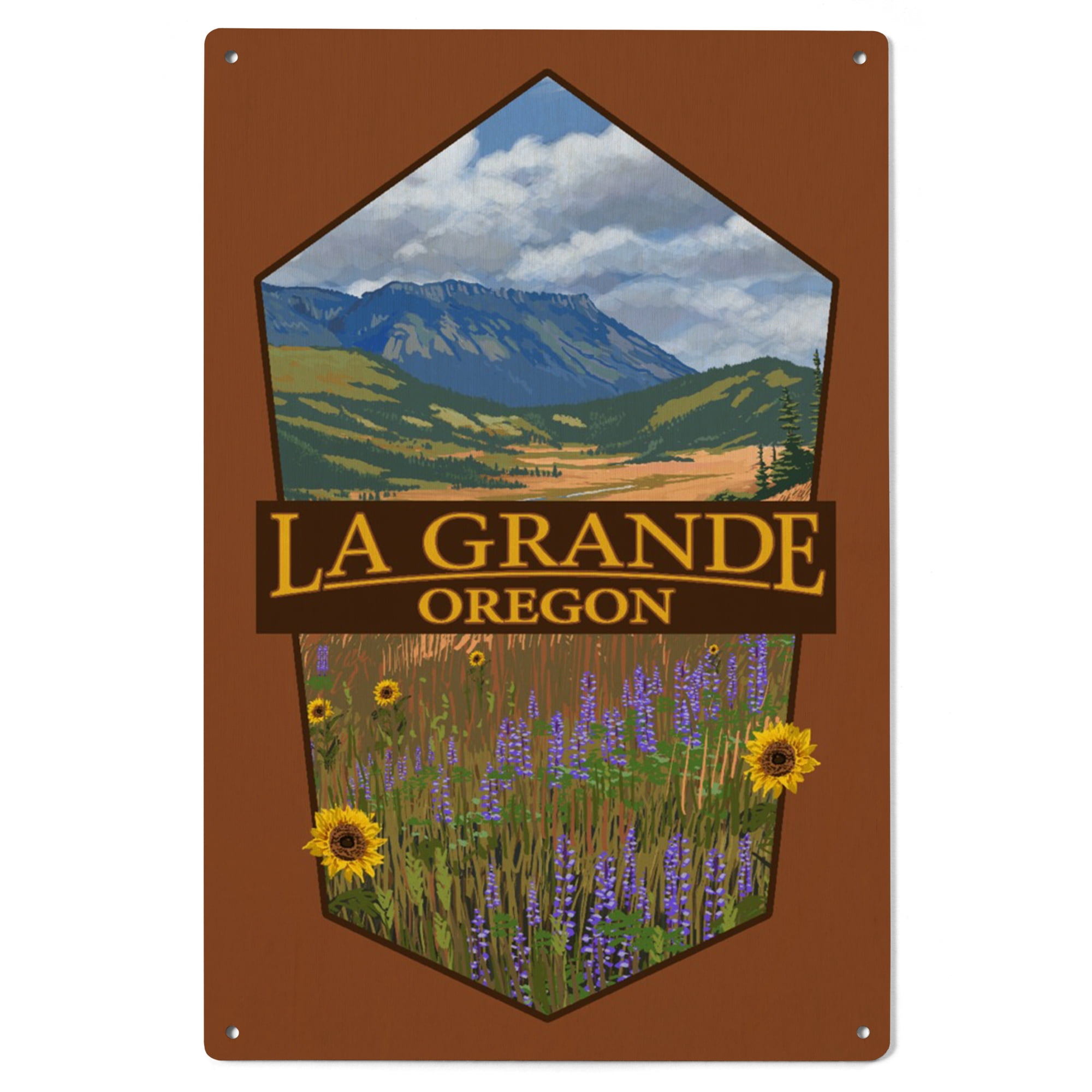 La Grande, Oregon, Mt. Emily, Contour Birch Wood Wall Sign (6x9 Rustic ...