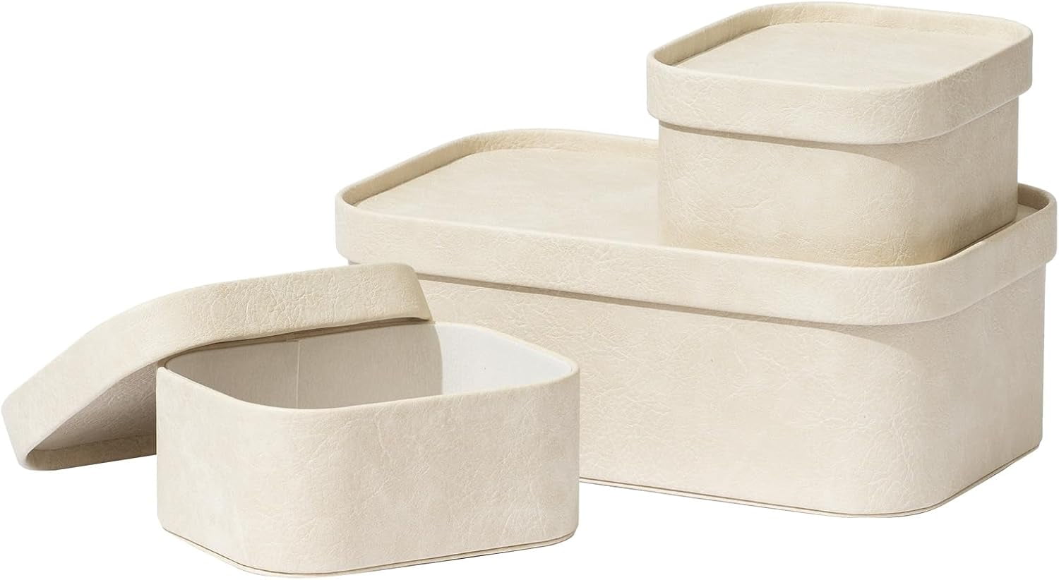 La Jolie Maison Vegan Leather Storage Boxes with Lids, Set of 3 ...