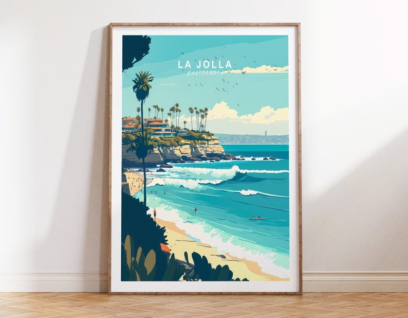 La Jolla California Coastal Poster – San Diego Wall Art, La Jolla Print ...