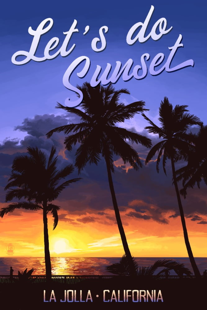 La Jolla, California, Palms and Sunset, Let's Do Sunset (16x24 Giclee ...