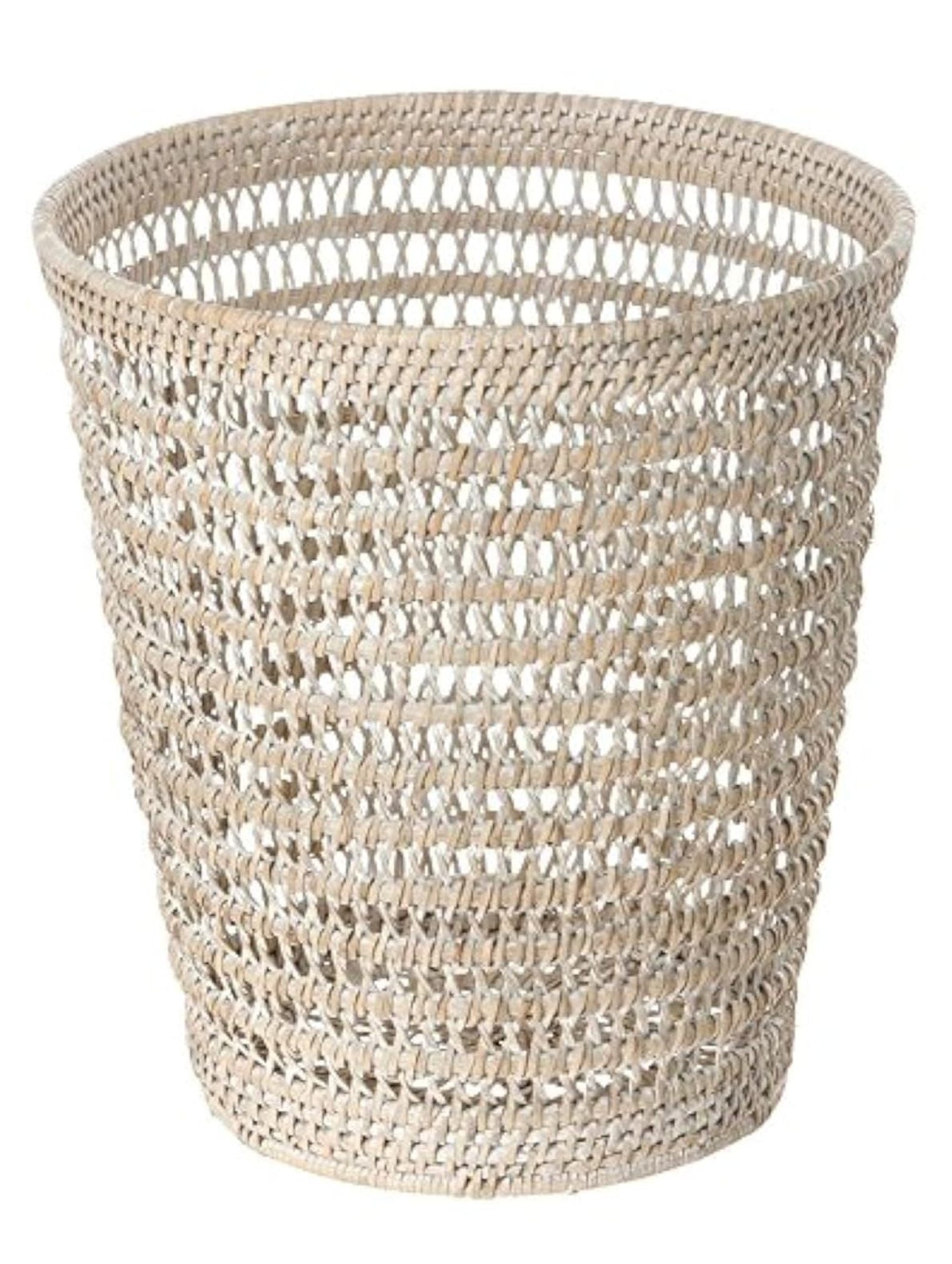 La Jolla Rattan Mesh Waste Basket - Round Trash Can for Bathroom ...