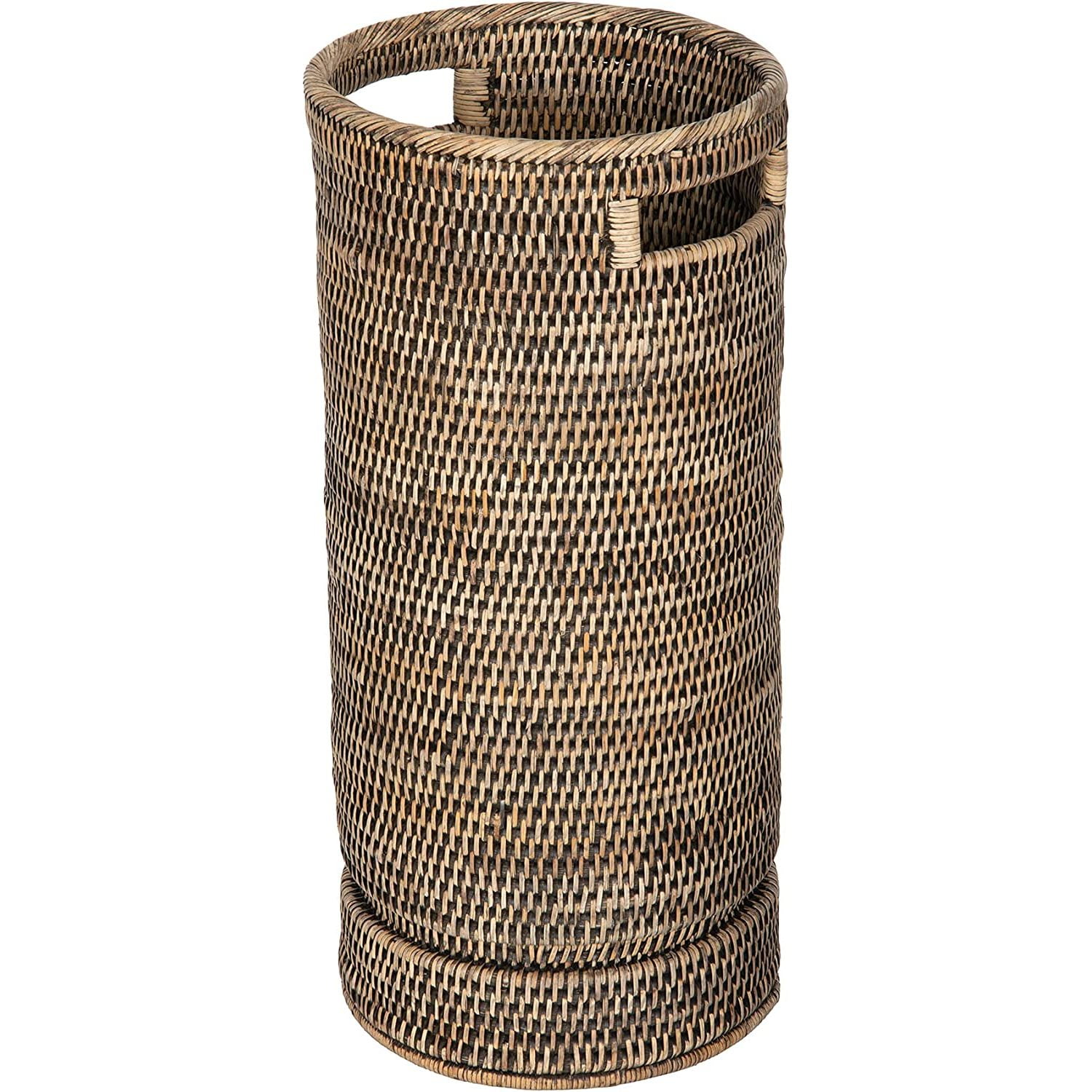 La Jolla Round Rattan Umbrella Stand with Water Catch, Black-Wash ...