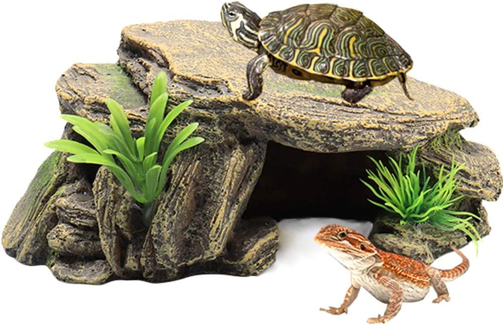 La La Pet® Reptile Hide Box Reptile Hideouts Resin Rock Gecko Hides and ...