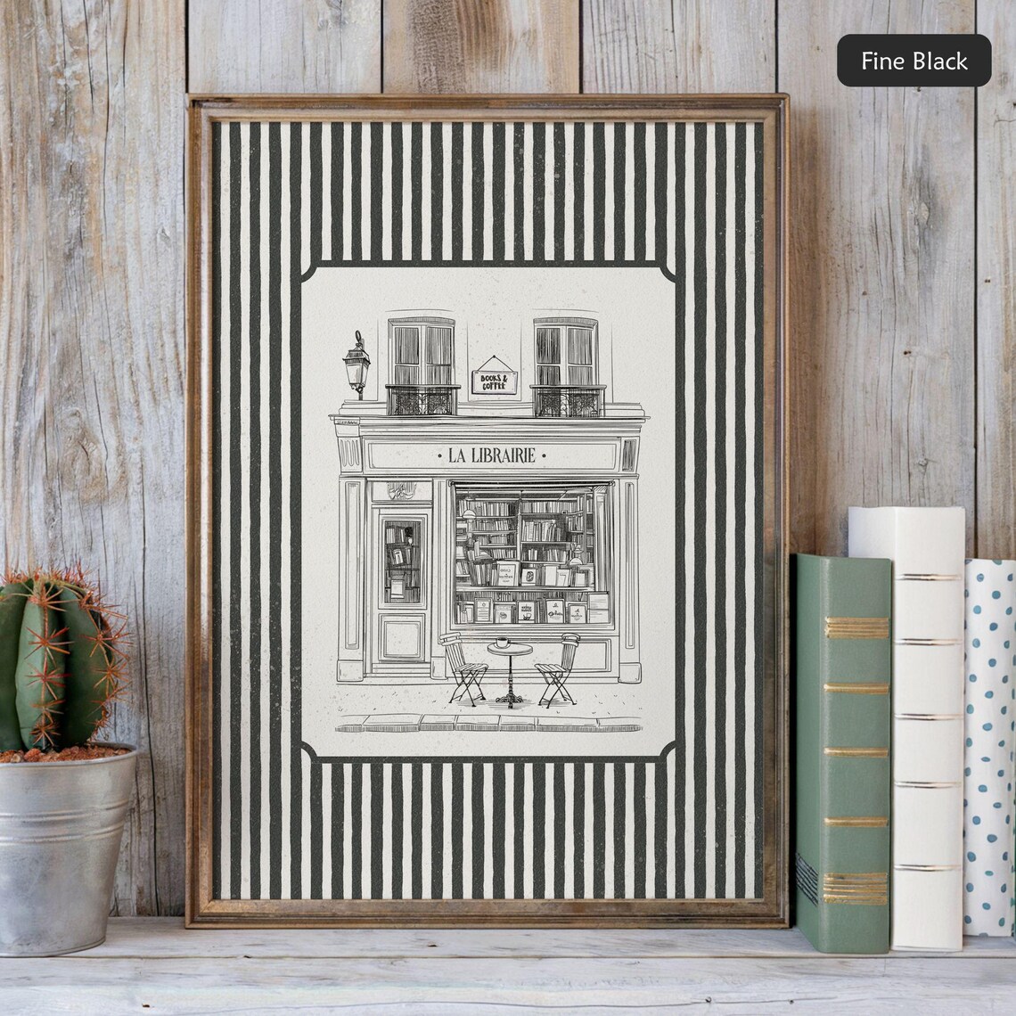 La Librairie Bookshop Poster Fine Black Ink Line Drawing French ...