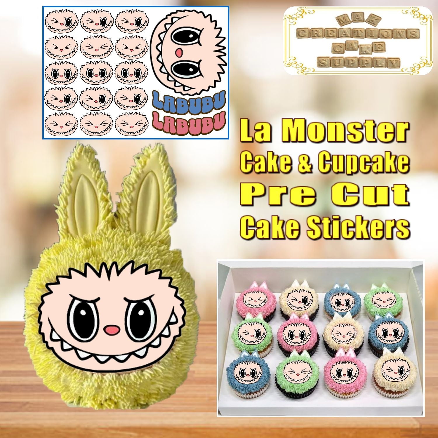 La Monster Cake Face & Cupcake Pre Cut Edible Cake Stickers ~ Can be ...