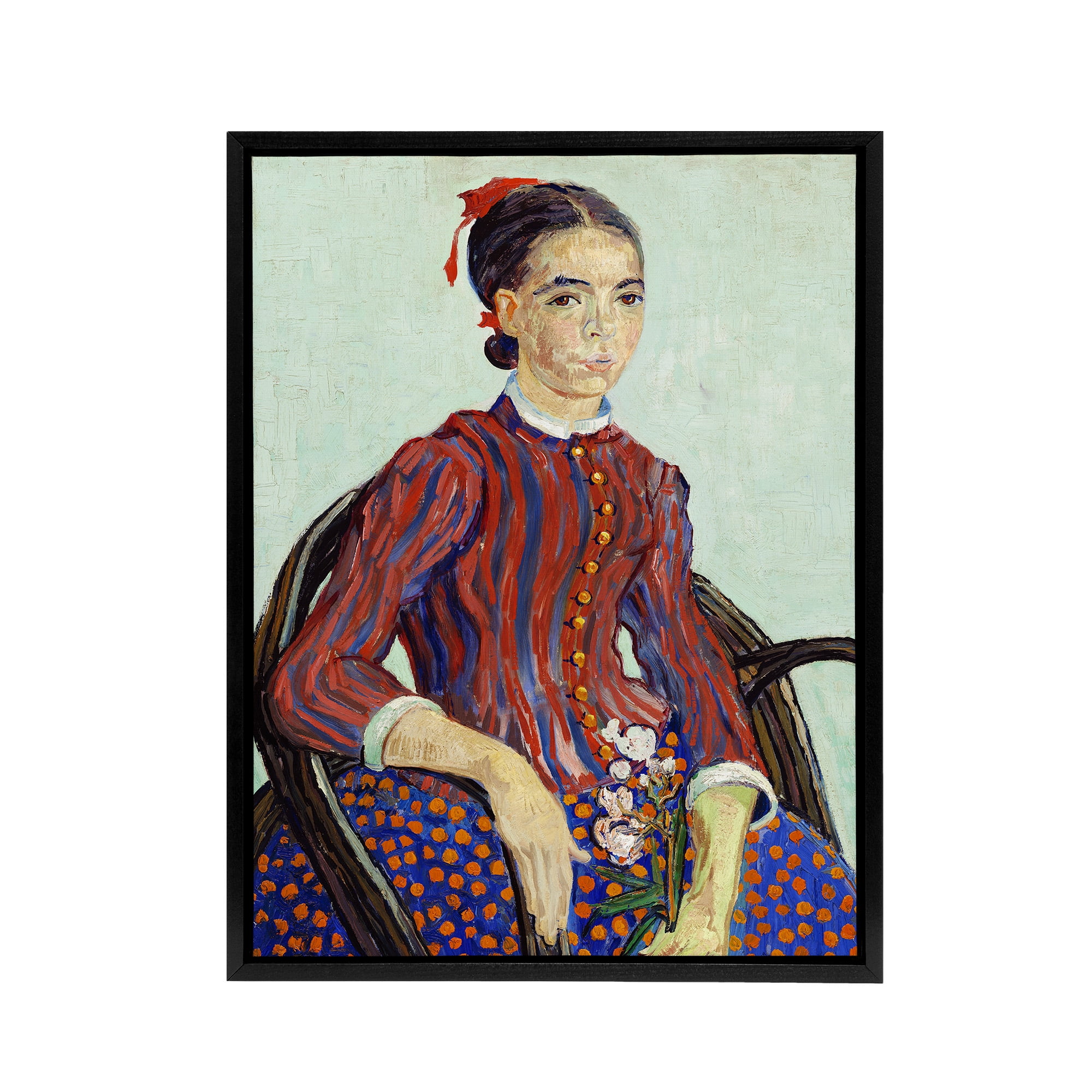 La Mousme Sitting on a Cane Chair Van Gogh Black Framed Canvas Wall Art ...