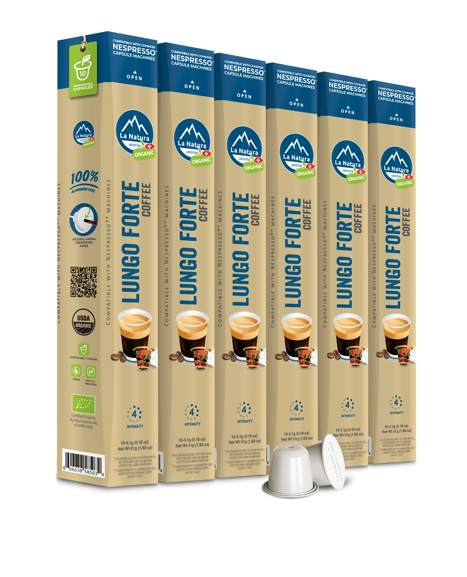 La Natura Organic Lungo Forte Coffee Pods - Medium Roast for Nespresso ...