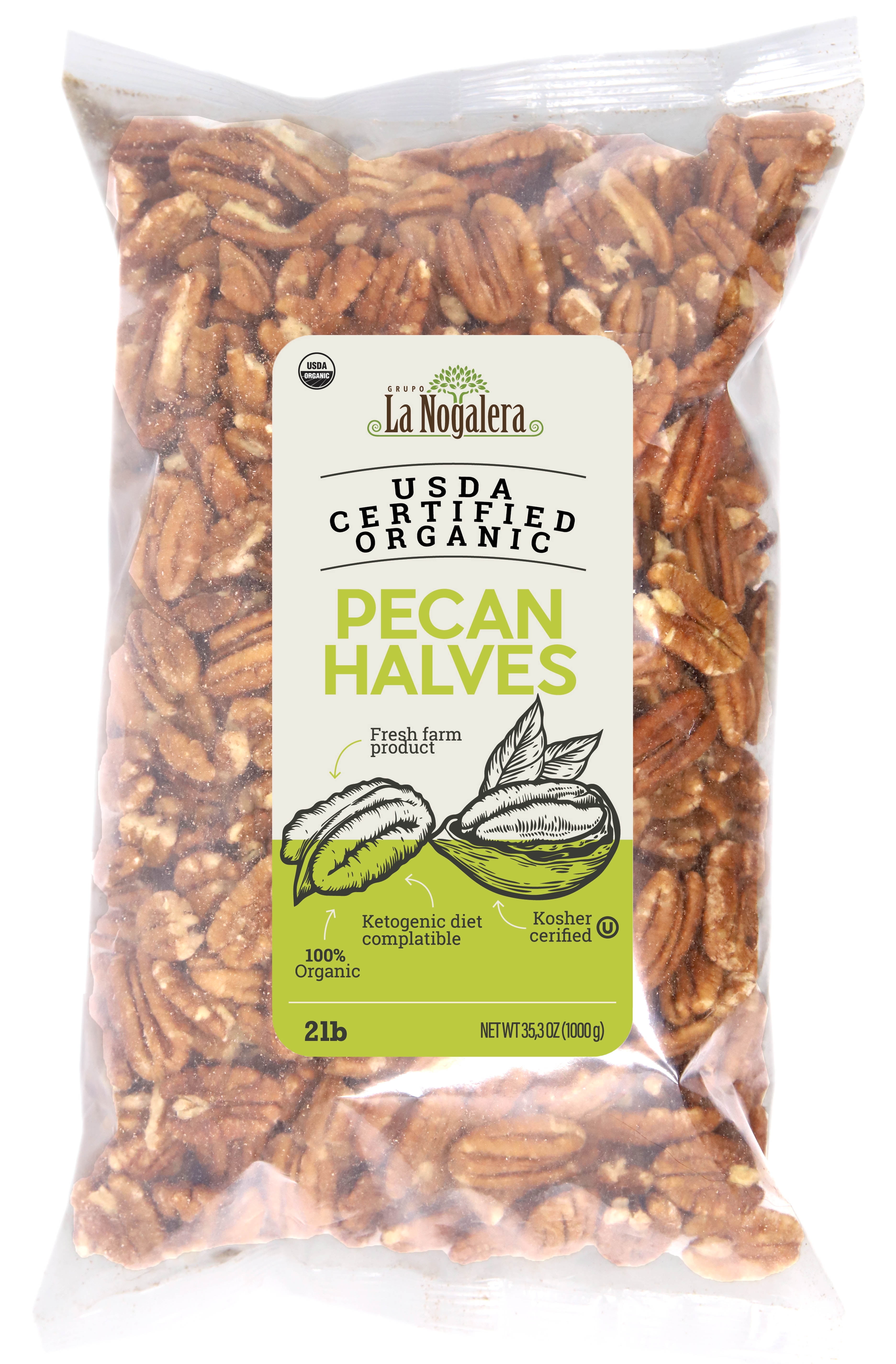 La Nogalera Organic - USDA and CCOF Certified Organic Shelled Pecan Halves in 2 pound bag. Pecan ...