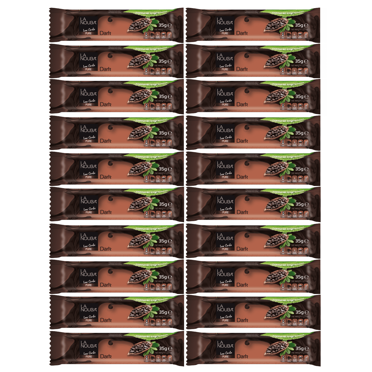 La Nouba Low Carb Belgian Chocolate Bar (20 Bars) Flavor: Dark ...
