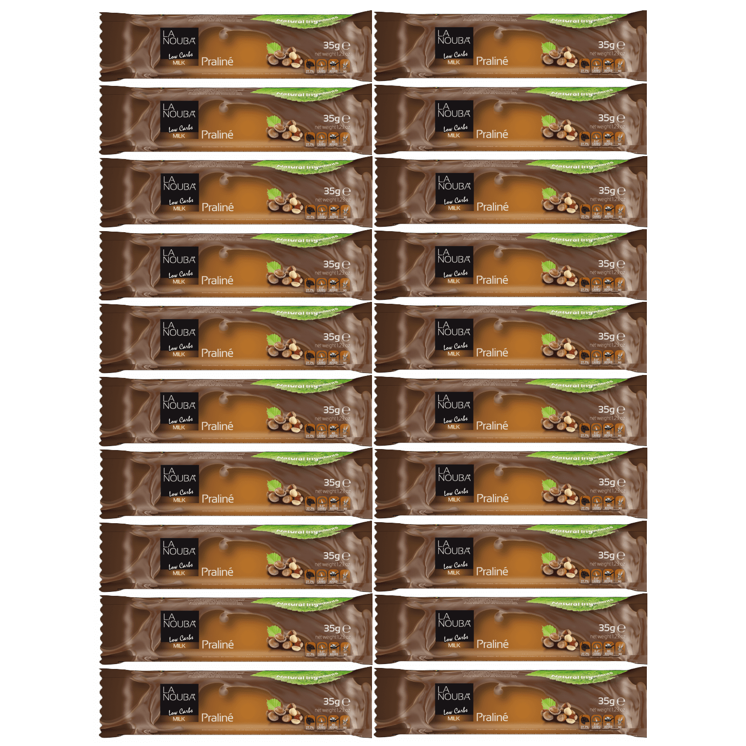 La Nouba Low Carb Belgian Chocolate Bar (20 Bars) Flavor: Praline ...