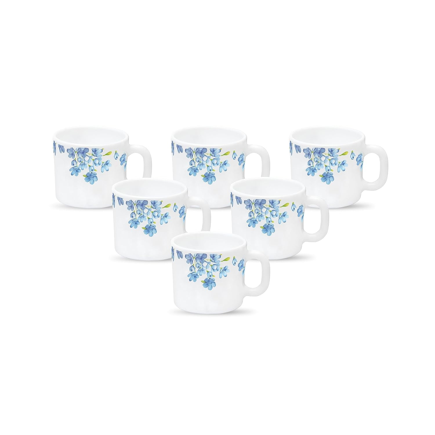 La Opala Diva Opal Glass Crockery Coffee Cup Cylinder Set of 6 Aster Blue 120 ml for Tea Coffee ...