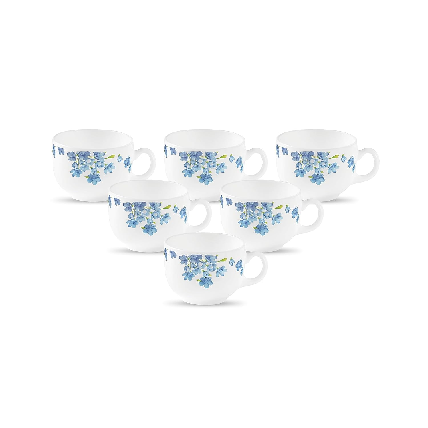 La Opala Diva Opal Glass Crockery Coffee Cup Iris Set of 6 Aster Blue 100 ml for Tea Coffee ...