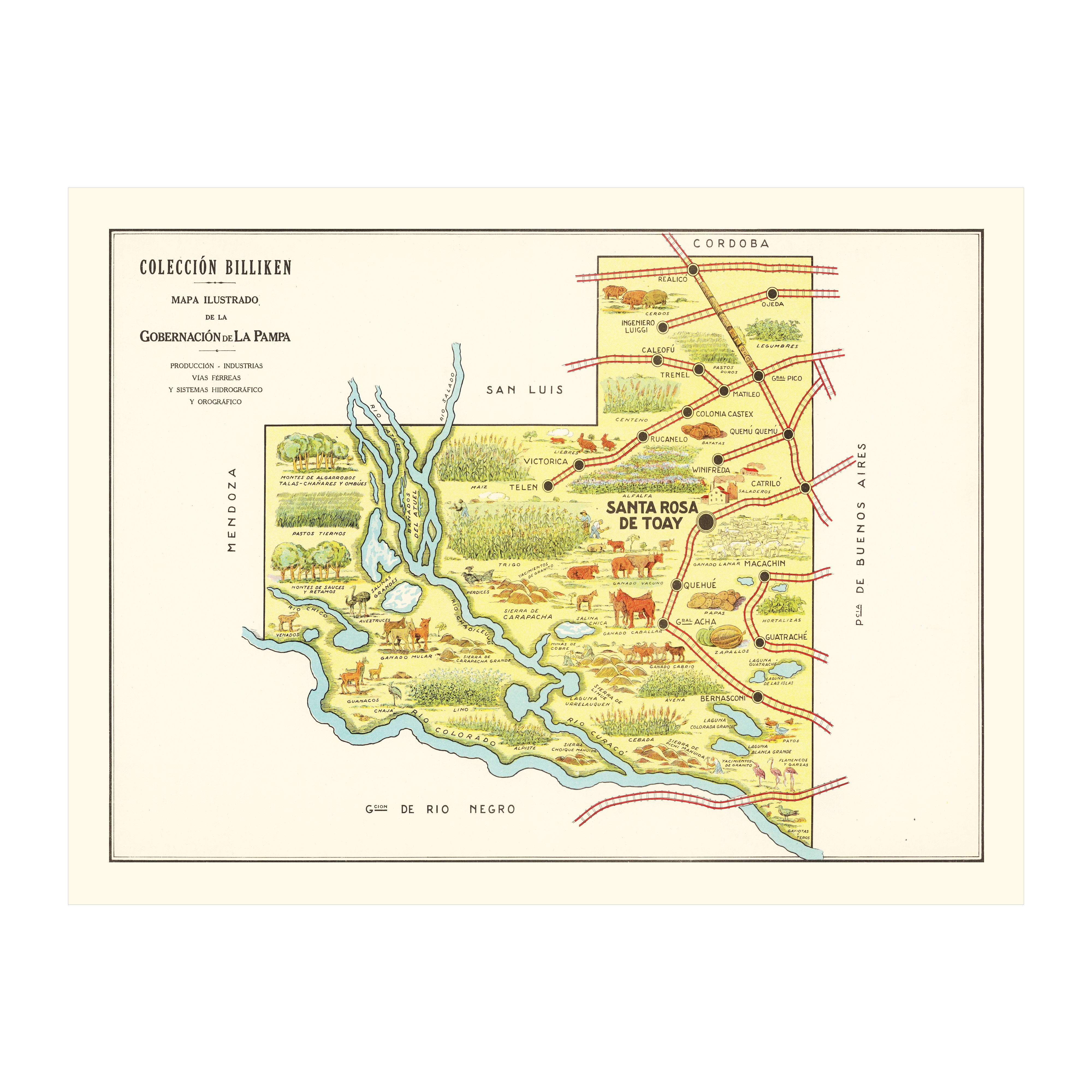 La Pampa Argentina Art, 1933 Vintage Map of La Pampa Argentina History ...