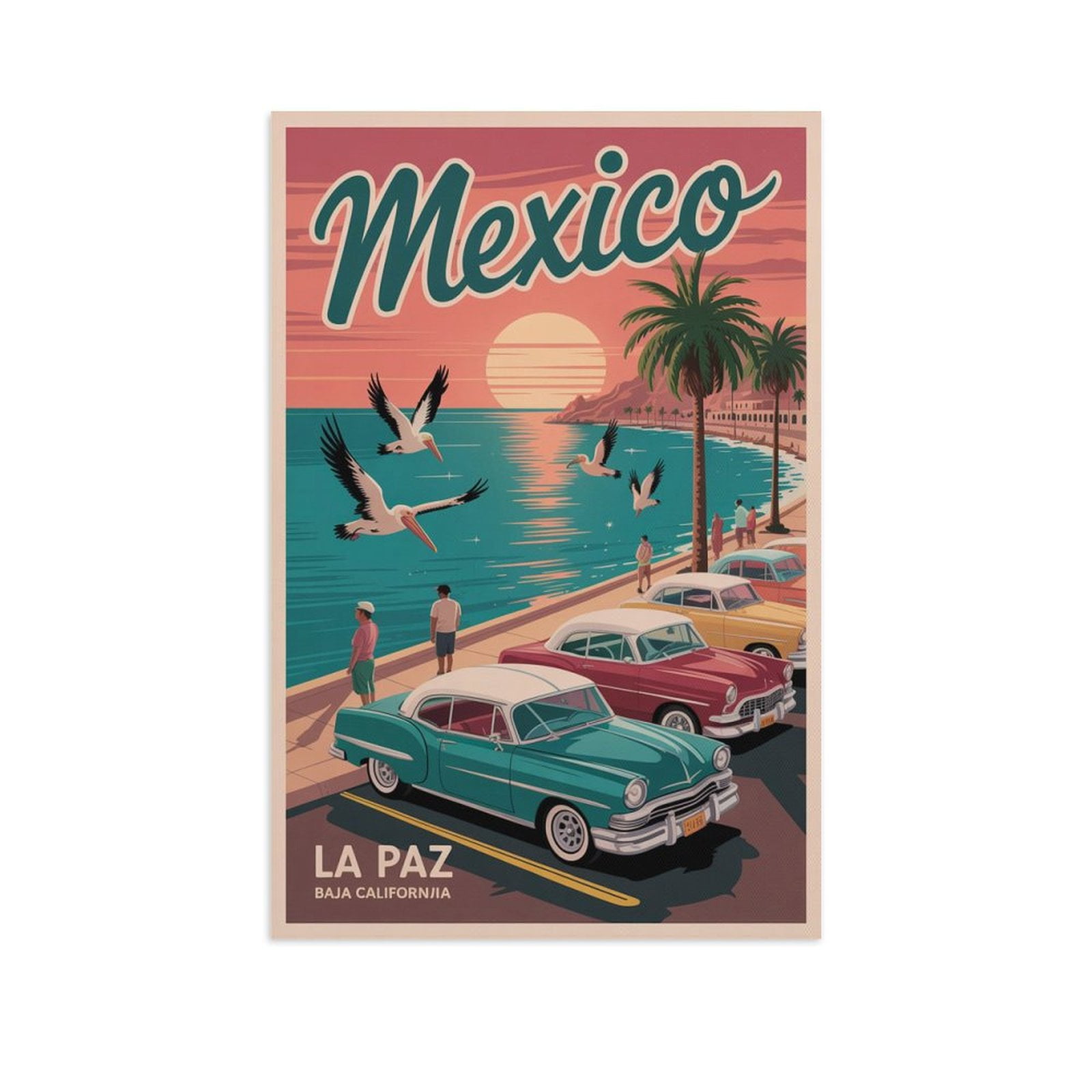 La Paz Vintage City Travel Poster with Baja Calm, Retro Design And Warm ...