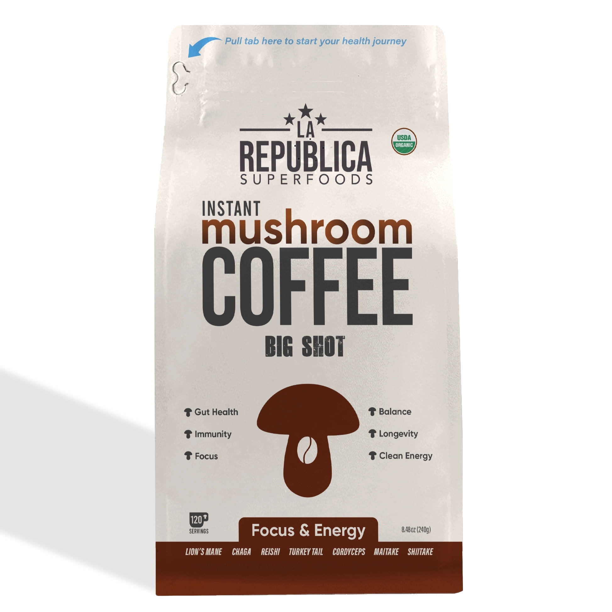 La Republica Big Shot Organic Mushroom Coffee: 120 Servings of Instant ...