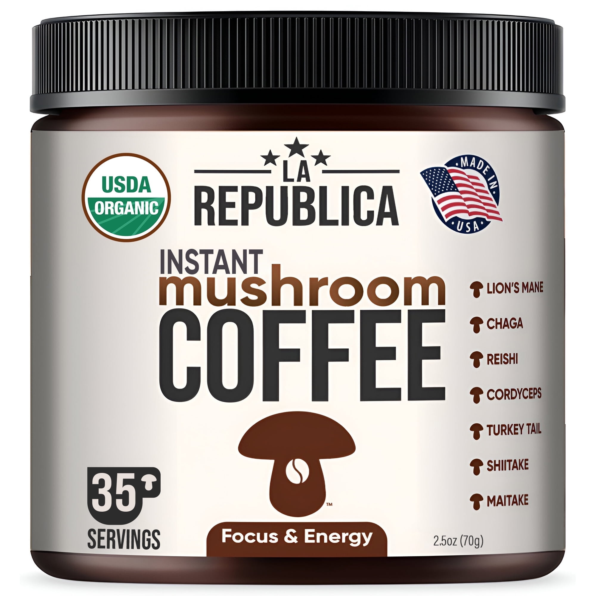 La Republica Organic Mushroom Coffee, 2.5 oz, 35 Servings, Antioxidants ...