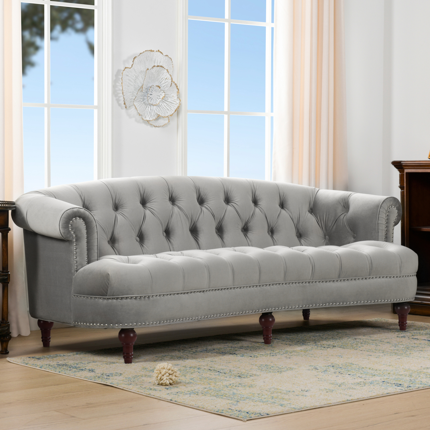La Rosa Victorian Chesterfield Tufted Sofa Opal Grey Velvet - Walmart.com