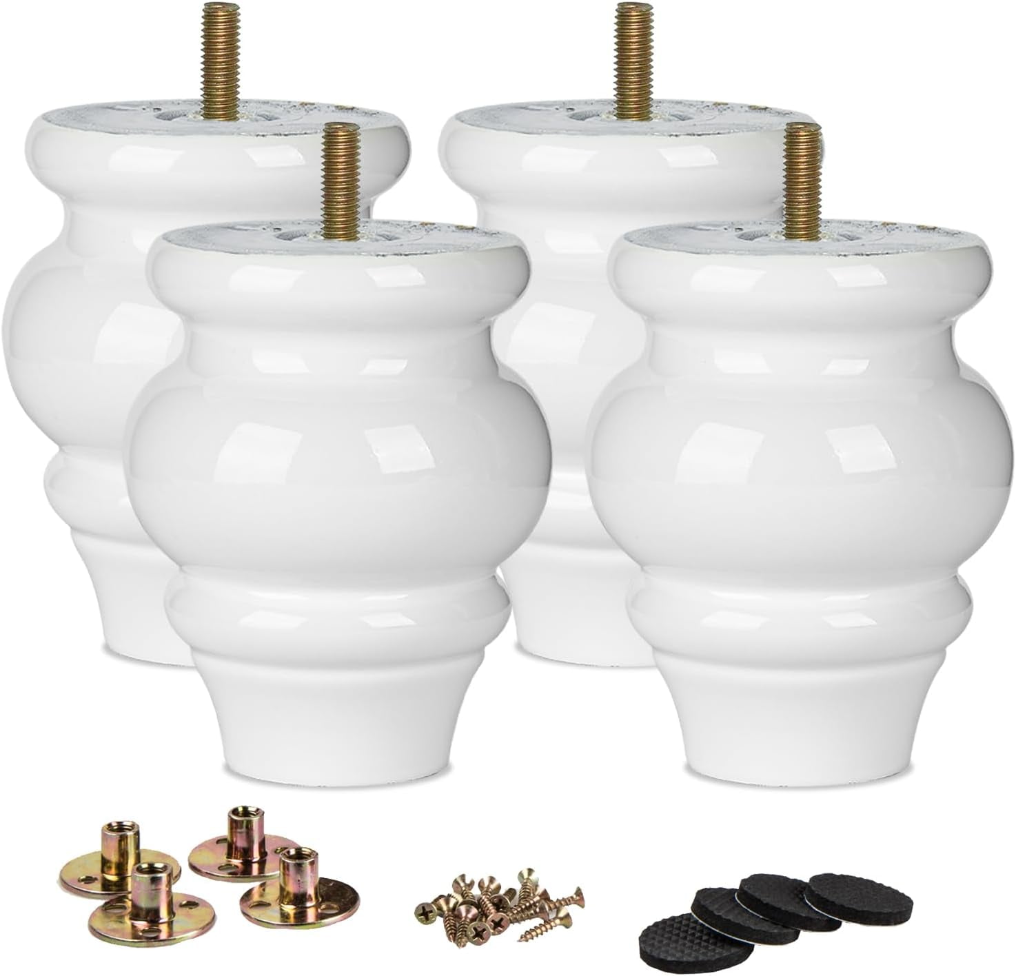 La Vane 3.5 inch / 9cm Wooden Furniture Legs, 4PCS White Soild Wood ...