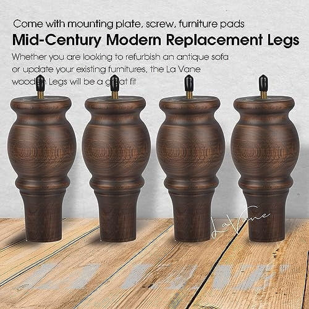 La Vane 5 inch Wooden Furniture Legs, 4PCS Soild Wood Turned Spindle ...