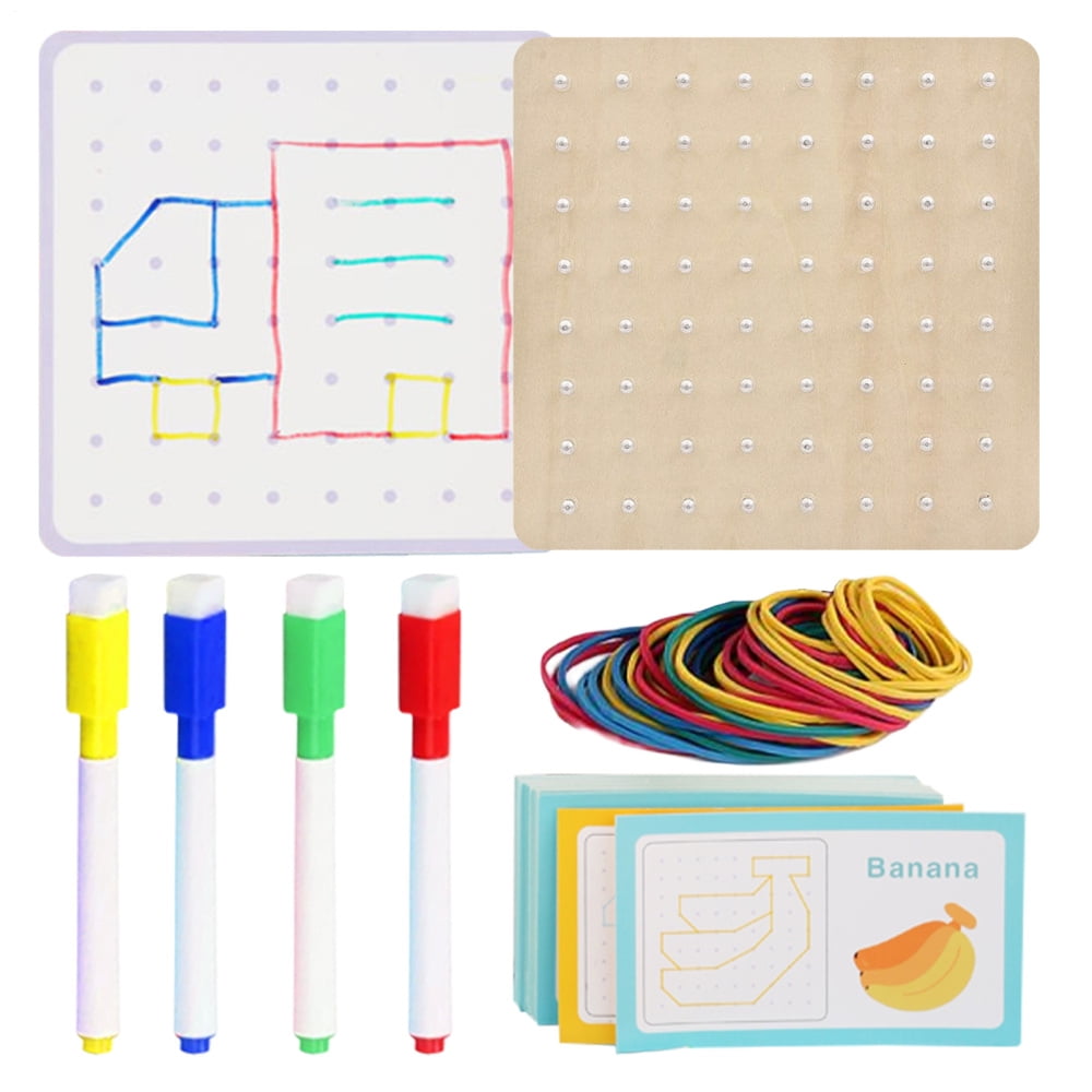 La Vestmon Wooden Geoboard Geometric Shapes For Kids Pattern Cards And ...