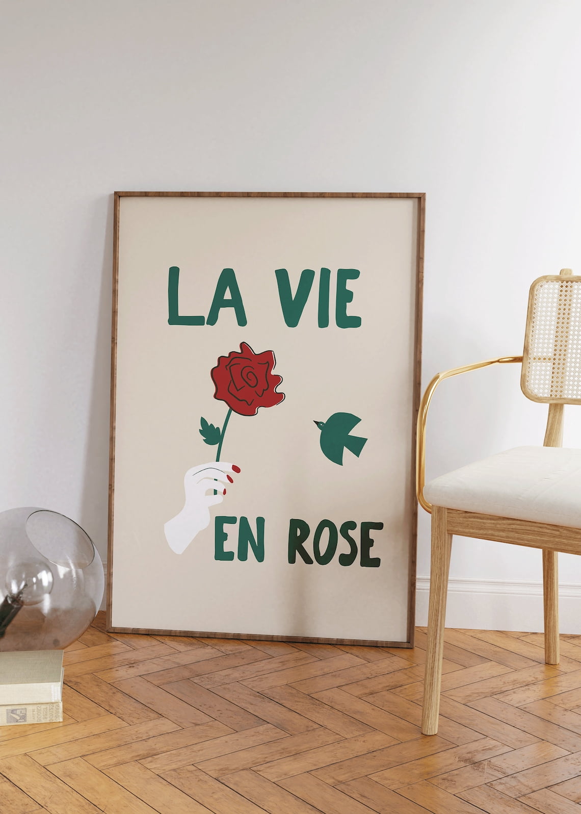 La Vie En Rose Art Print, Trendy French Words, Green And Red Aesthetic ...