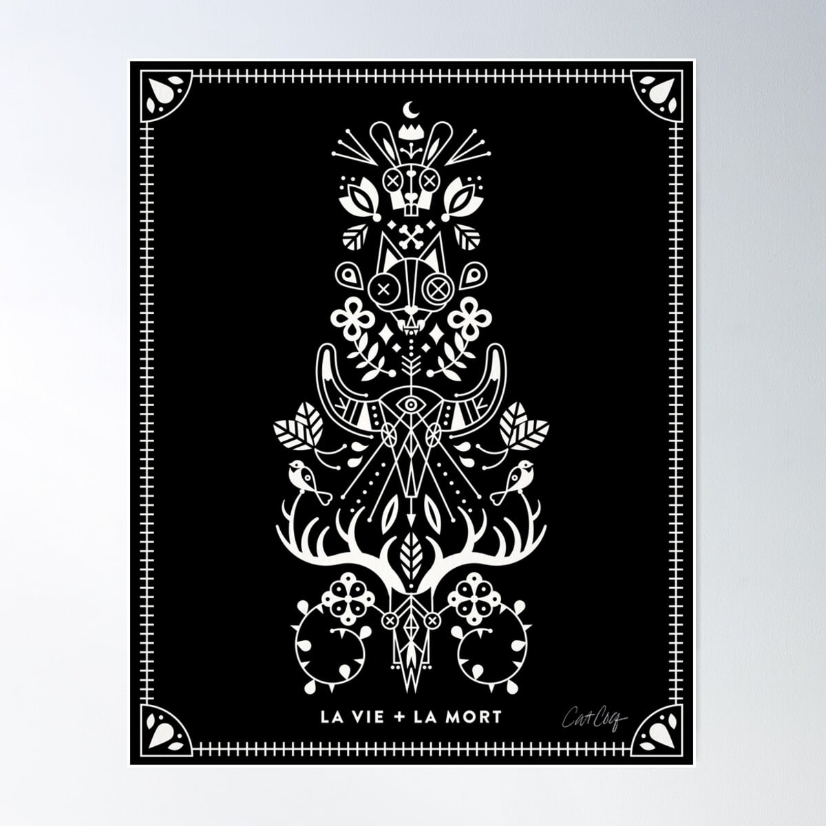 La Vie + La Mort: White Ink Poster Wall Art, Modern Wall Decor For ...