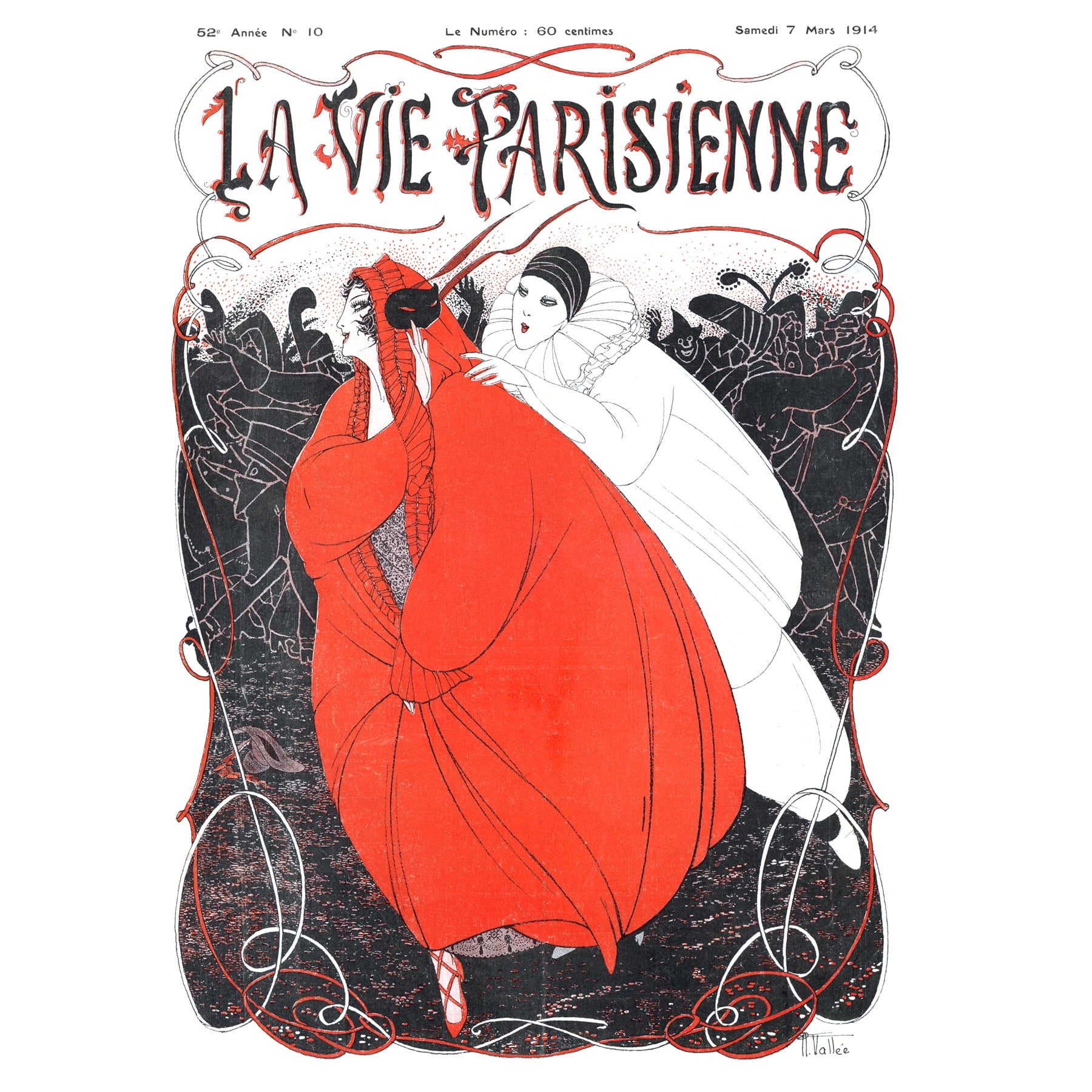 La Vie Parisienne Vintage French Red Woman Pierrot Clown Magazine Cover ...