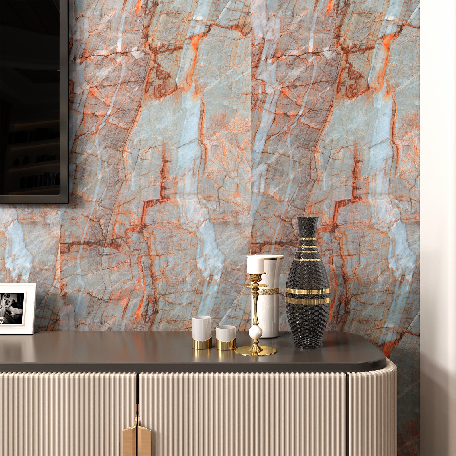 LaCheery Cyan Blue Marble Wallpaper Peel and Stick Countertop Paper 16 ...