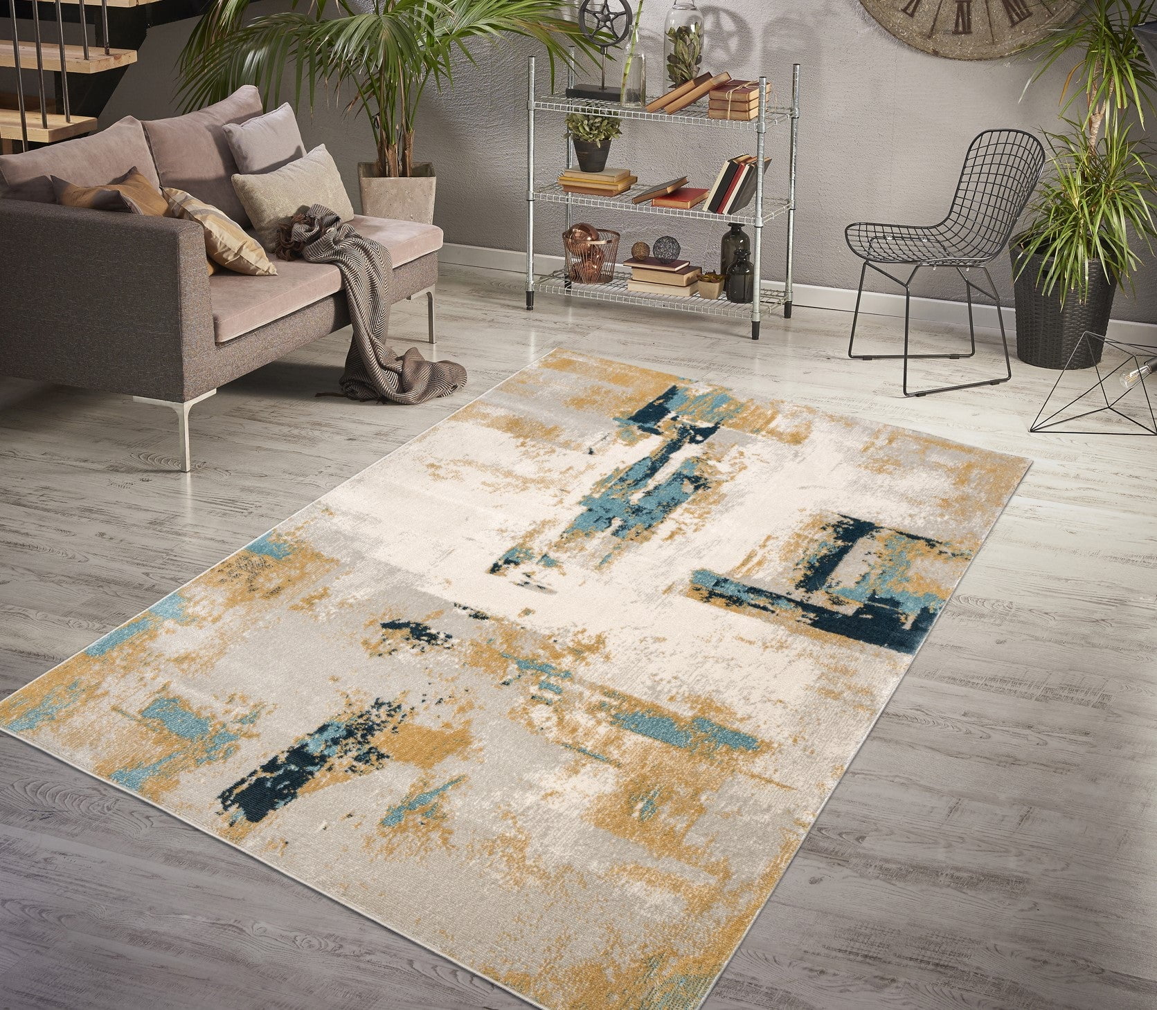 LaDole Rugs Modern Minimalistic Rustic Abstract Orange Mustard Blue ...