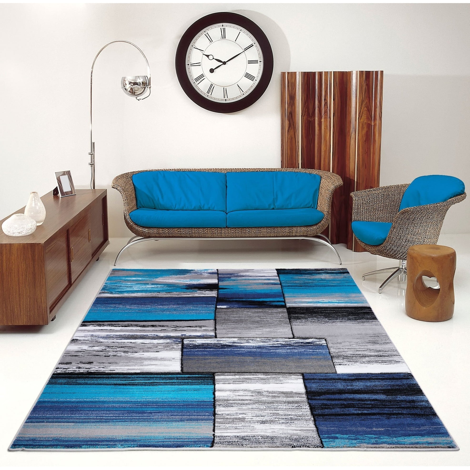 LaDole Rugs Copper Abstract European Area Rug in Black Grey Blue Grey ...