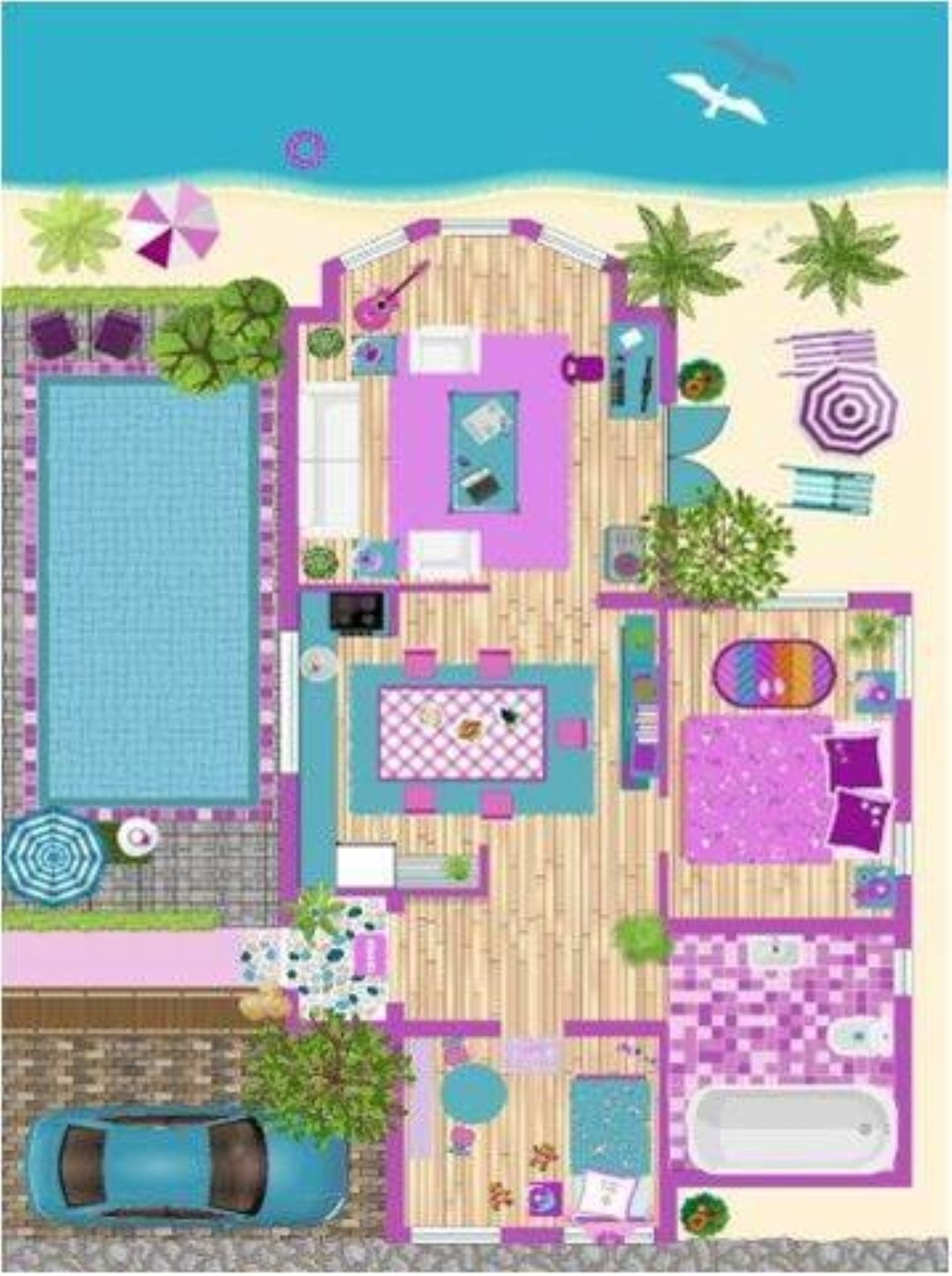 LaDole Rugs La Dole Rugs Pink Turquoise Blue Barbie Doll House Area Rug ...