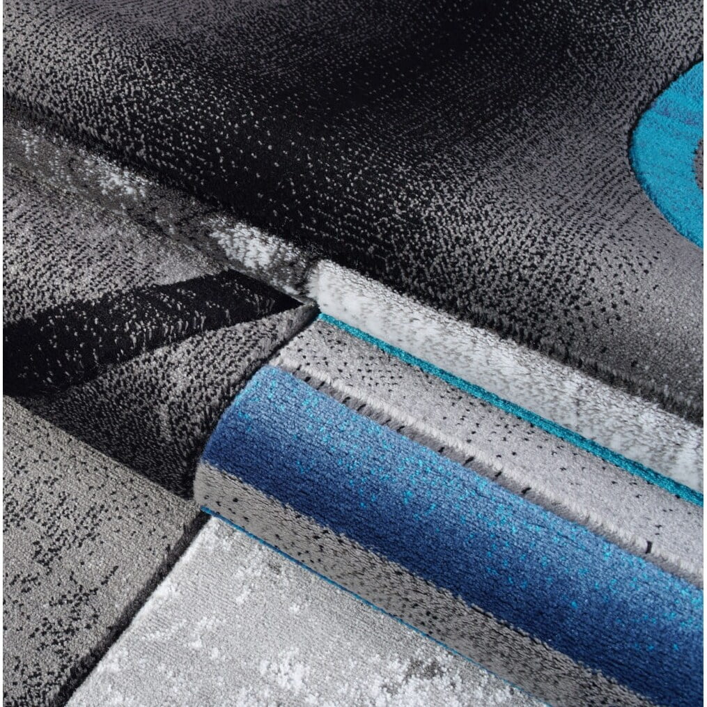 LaDole Rugs Modern Geometric Abstract Multicolor Area Rug Blue/Grey 2'7 ...