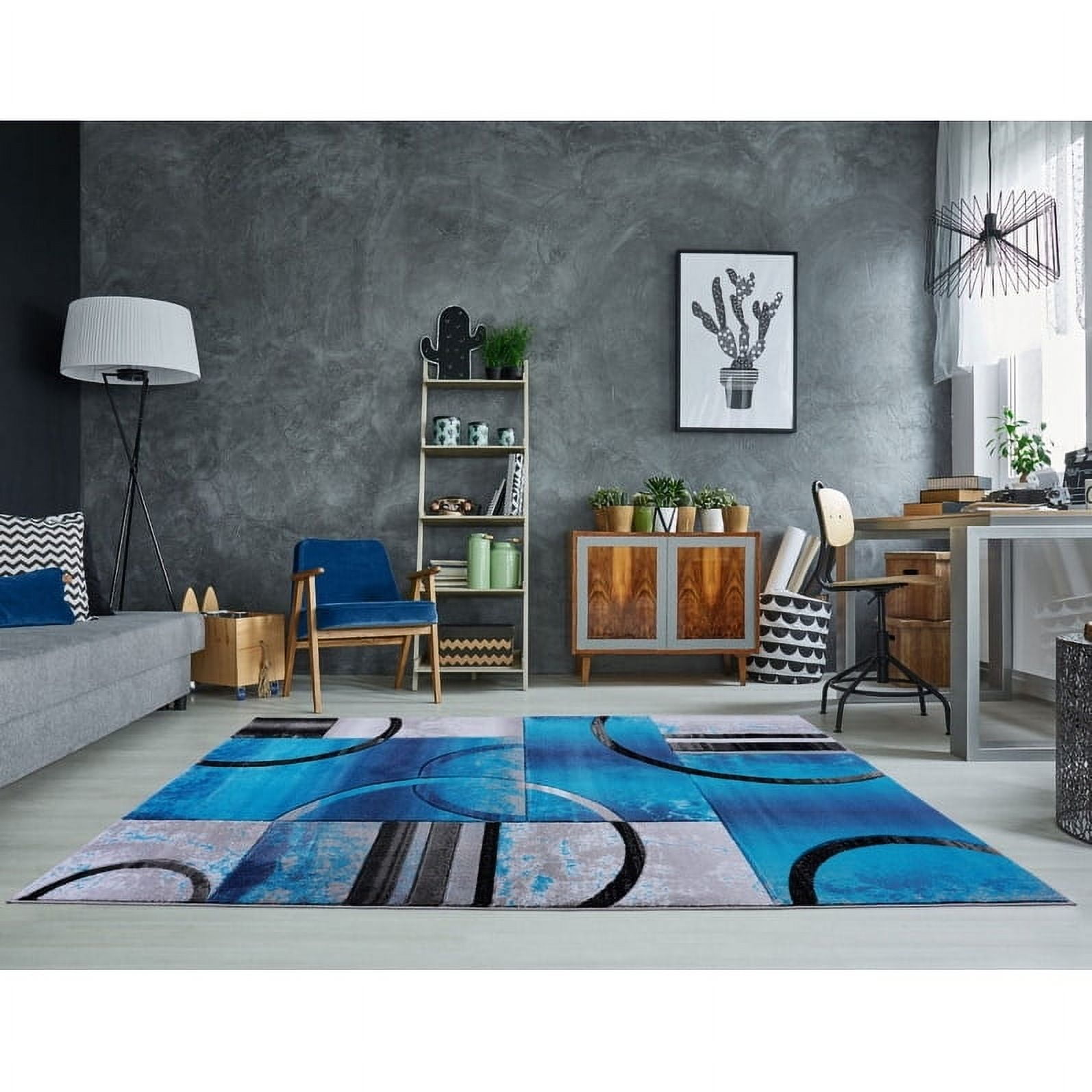 LaDole Rugs Modern Geometric Abstract Multicolor Area Rug Turquoise ...