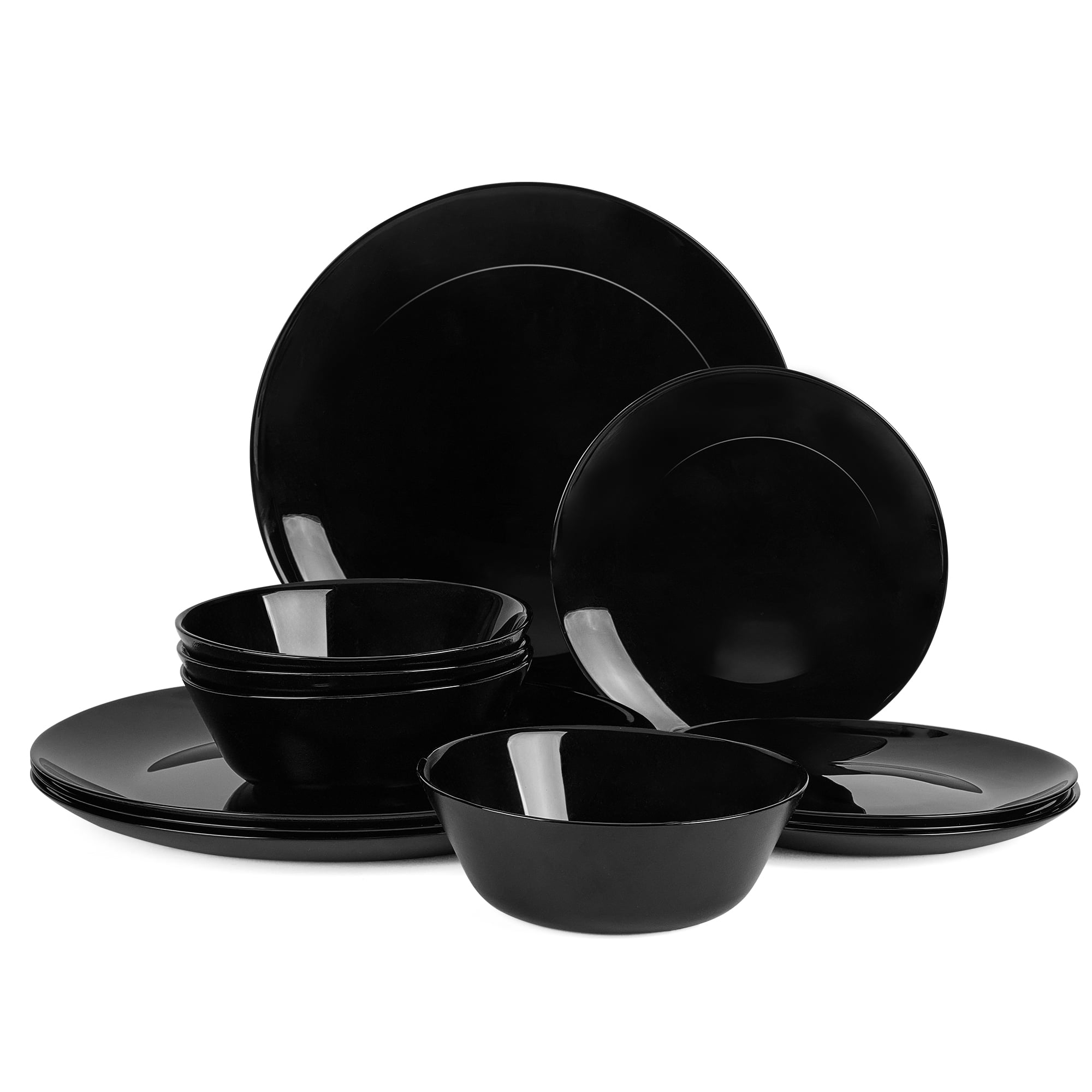 LaGlint Dinnerware Sets for 4, 12 Pieces Opal Glass Plates and Bowls ...