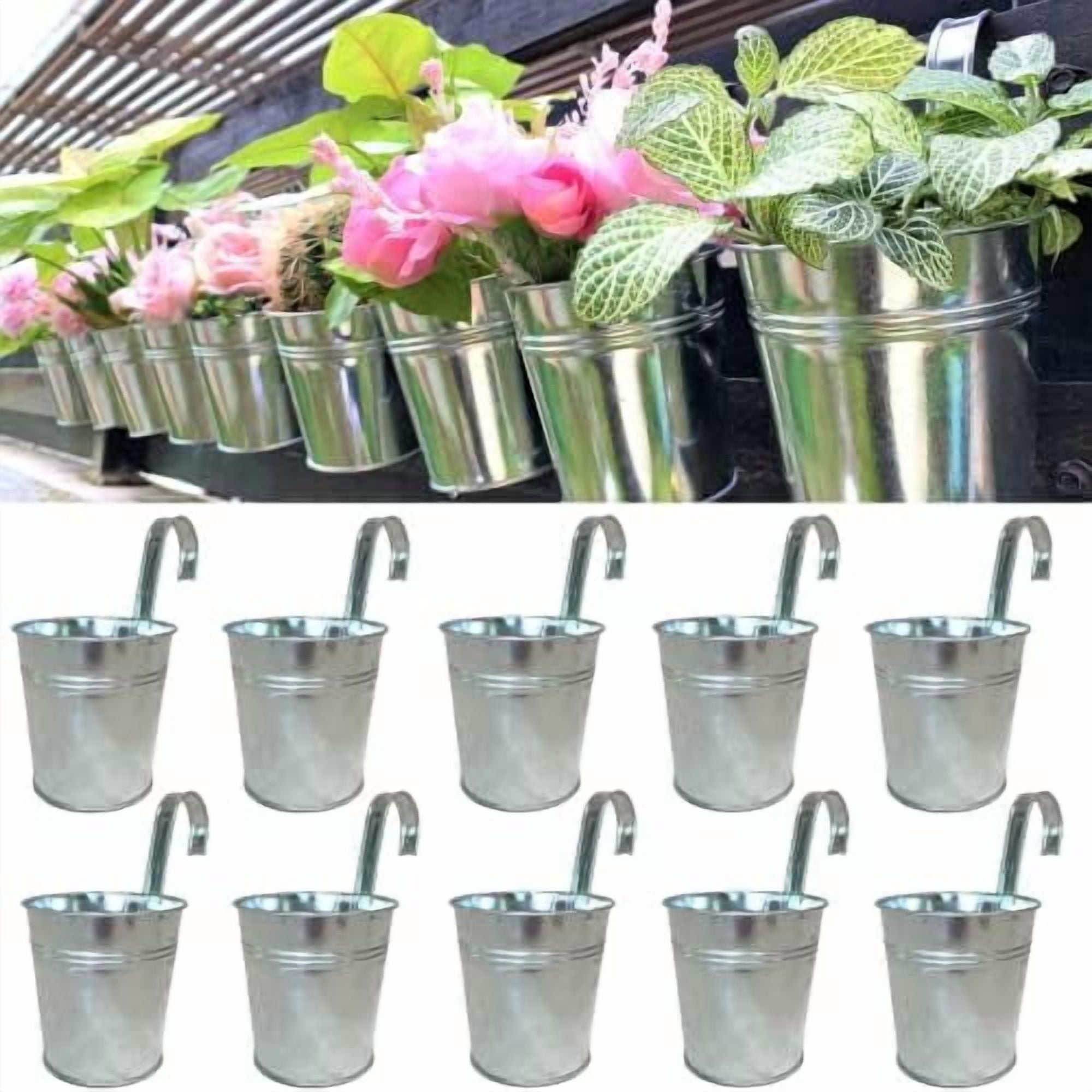 LaLaGreen Fence Planters for Outdoor Plants (10 Pack, 6 Inch) Railing ...