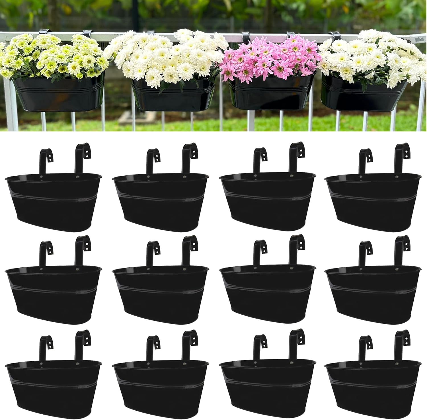 LaLaGreen Rail Planter Outdoor Plants(11.8 Inch, 12 Pack) Black Metal ...