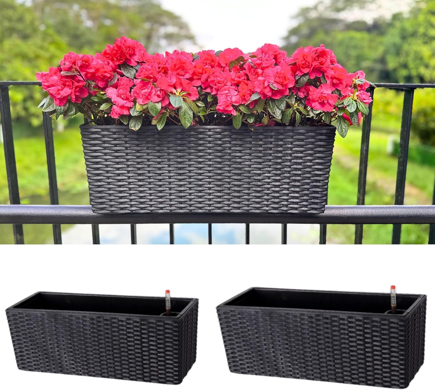 LaLaGreen Railing Planters for Balcony Garden (2 Pack, 20 Inch) Self ...
