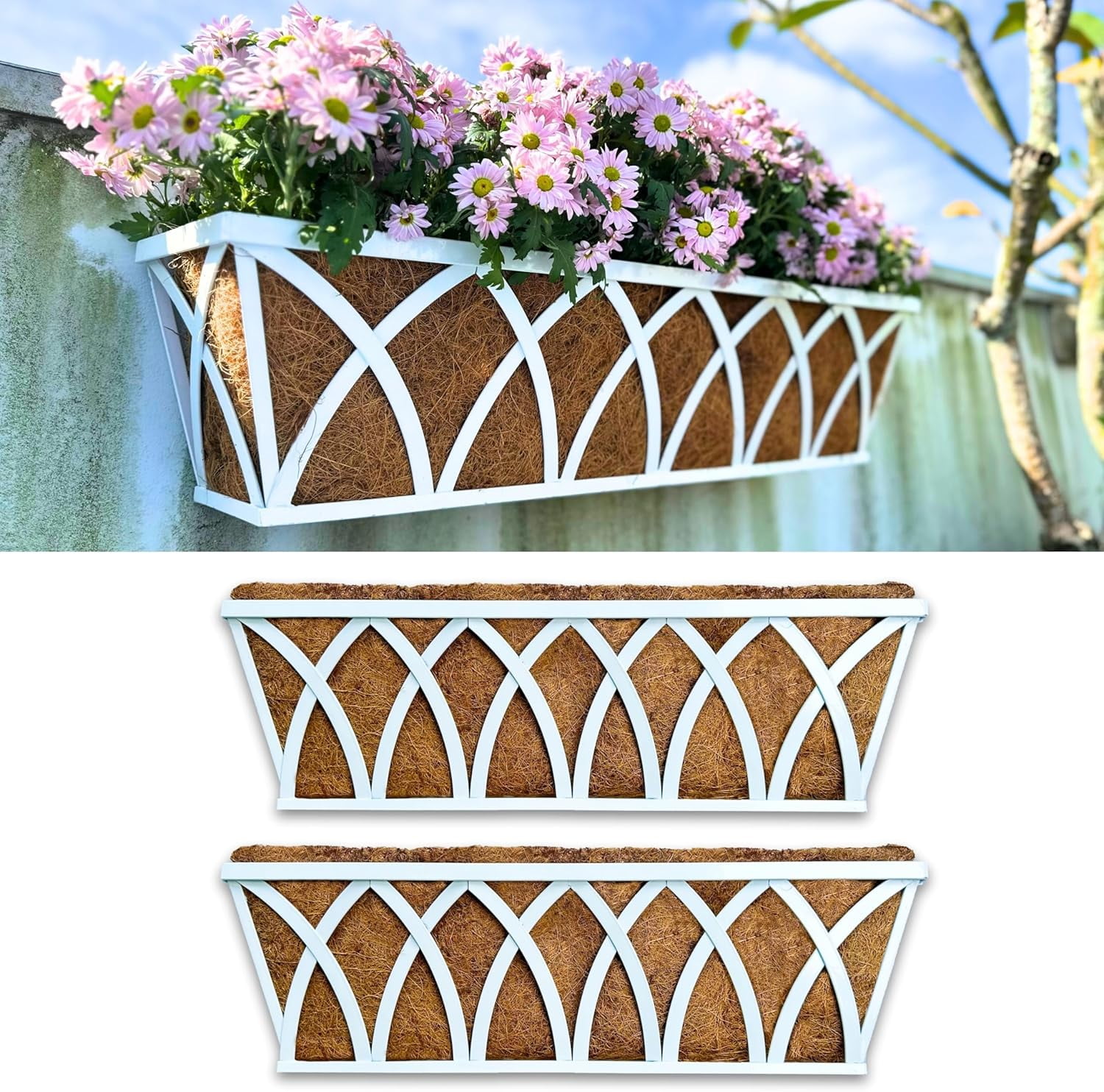 LaLaGreen Wall Planter - 2 Pack, 24 Inch White Metal Rectangular ...