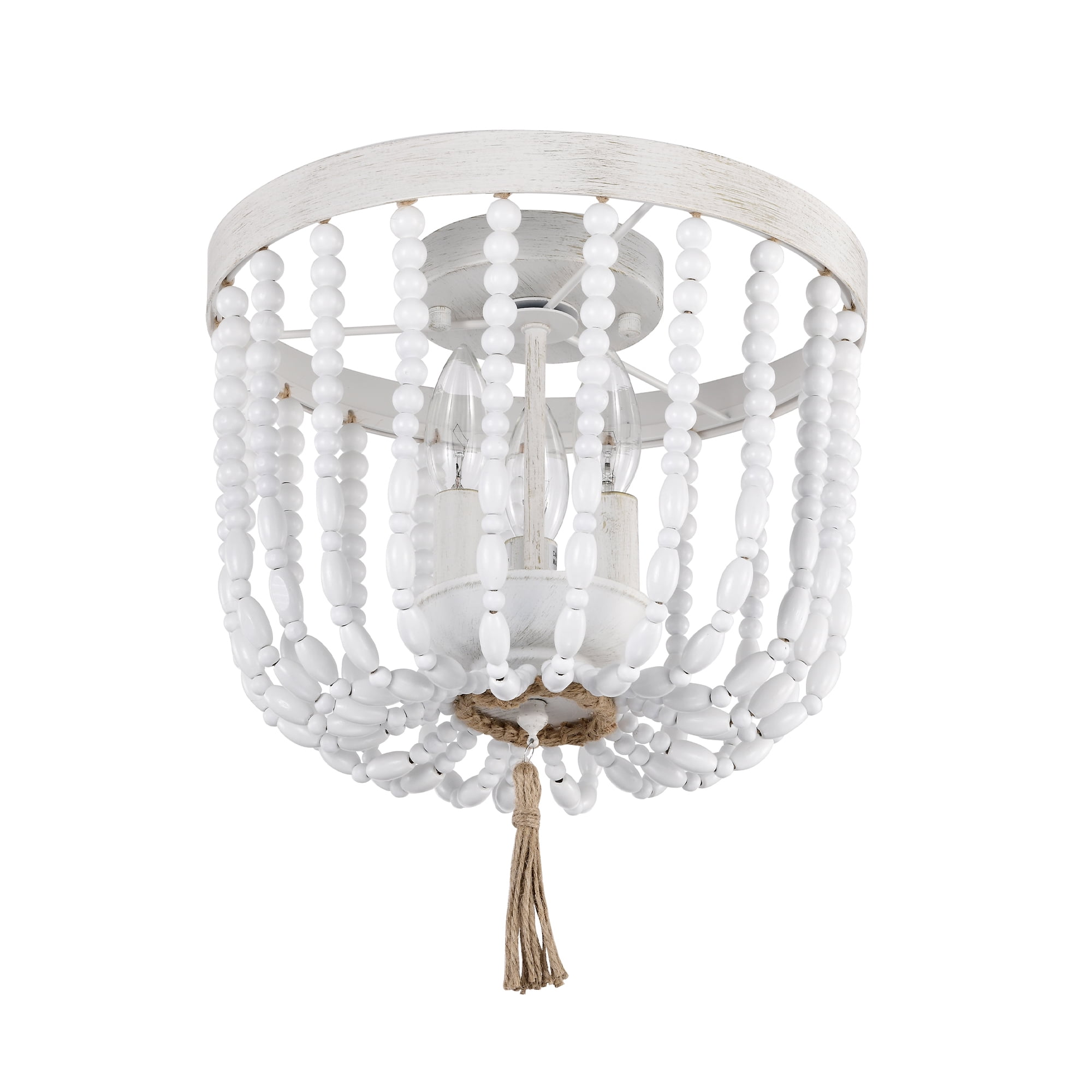 LaLuLa Boho Chandelier Light Fixture 3-Light Wood Beaded Ceiling Light ...