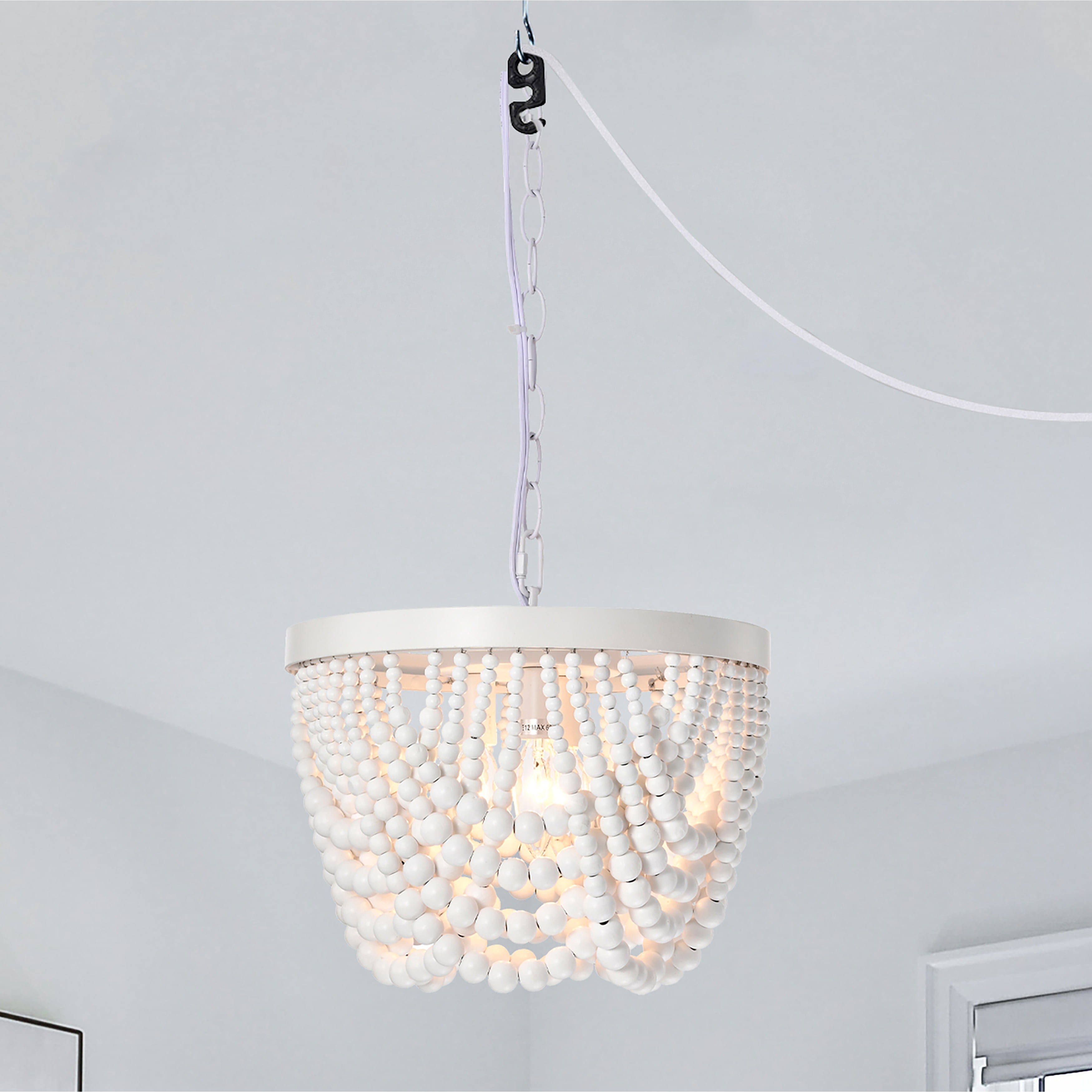 LaLuLa Boho Plug in Wood Beaded Chandelier 3-Light Wood Bead Light ...