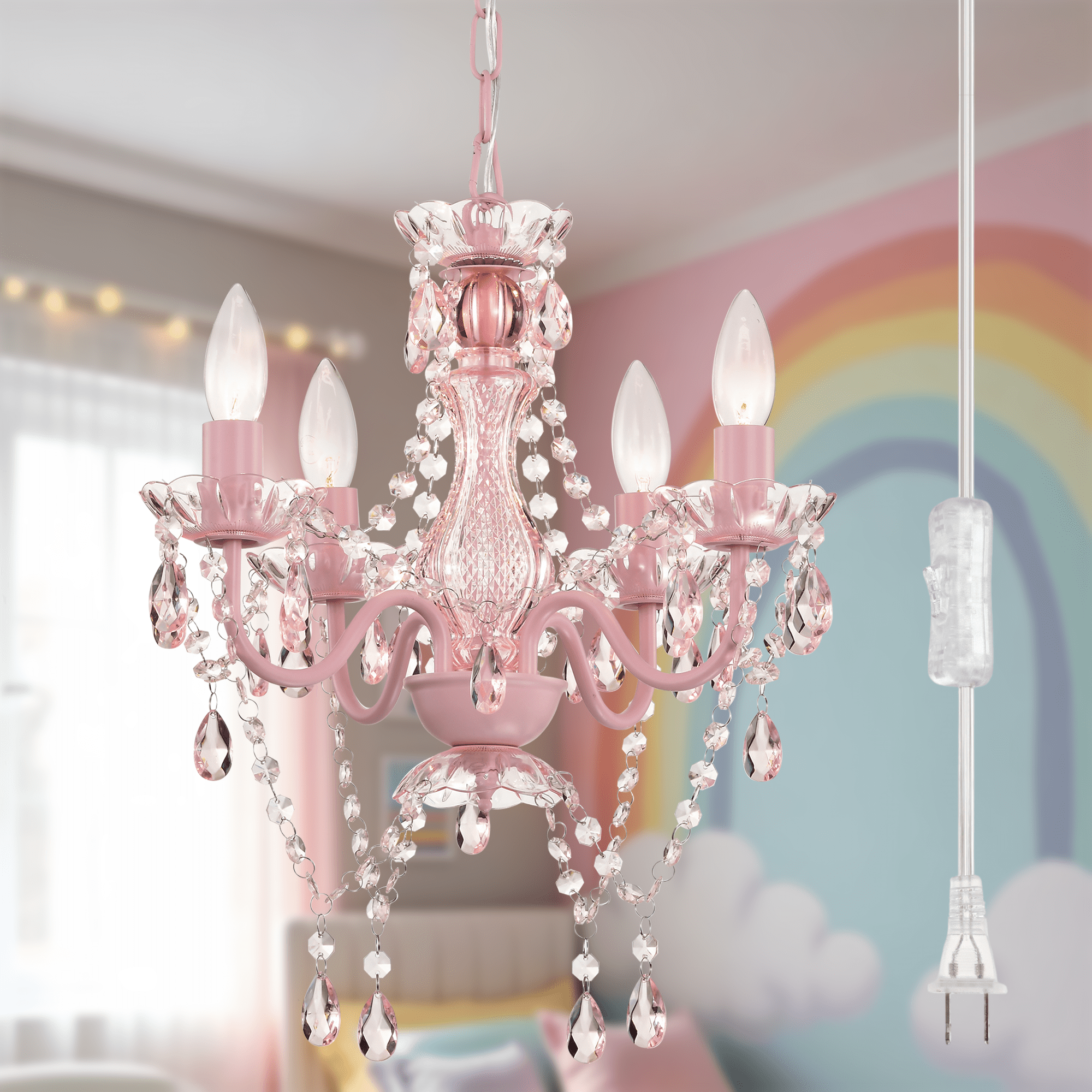 LaLuLa Pink Chandelier Mini Crystal Chandeliers 4-Light Girls Room ...