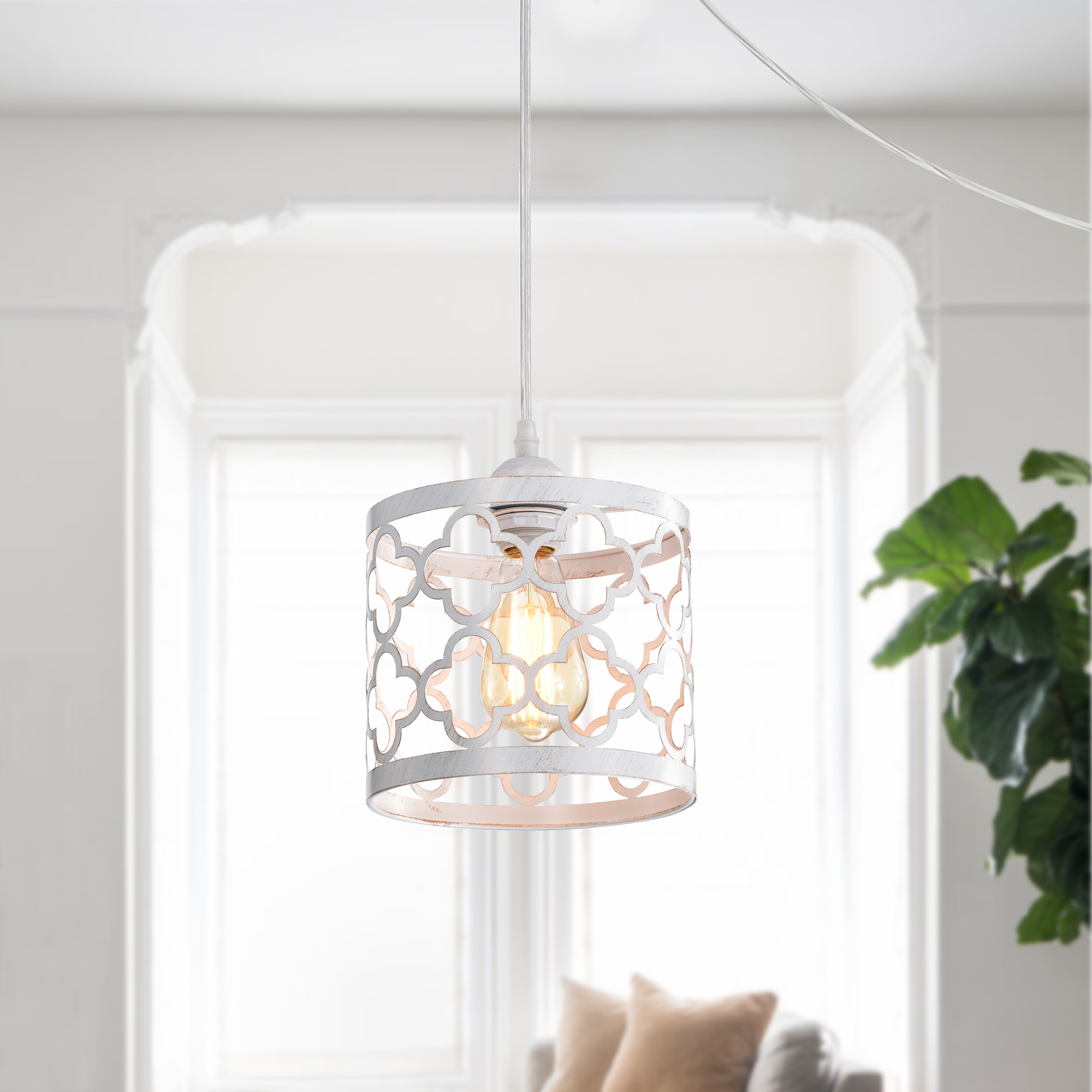 Amaris 1-Light White Plug-in Pendant Light - Walmart.com