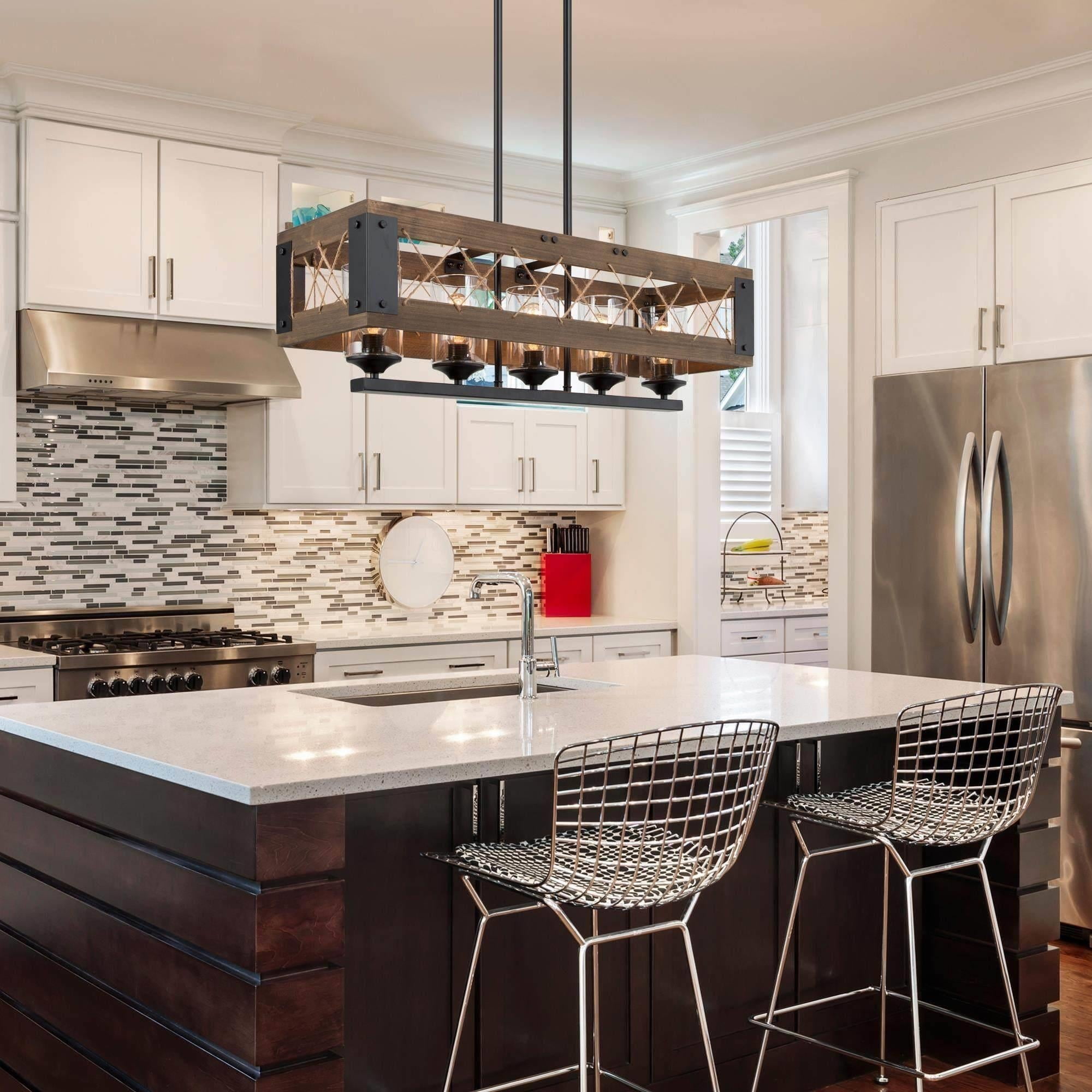 LaLuz Farmhouse 5-Light Wood Chandelier Rustic Kitchen Island Lighting ...