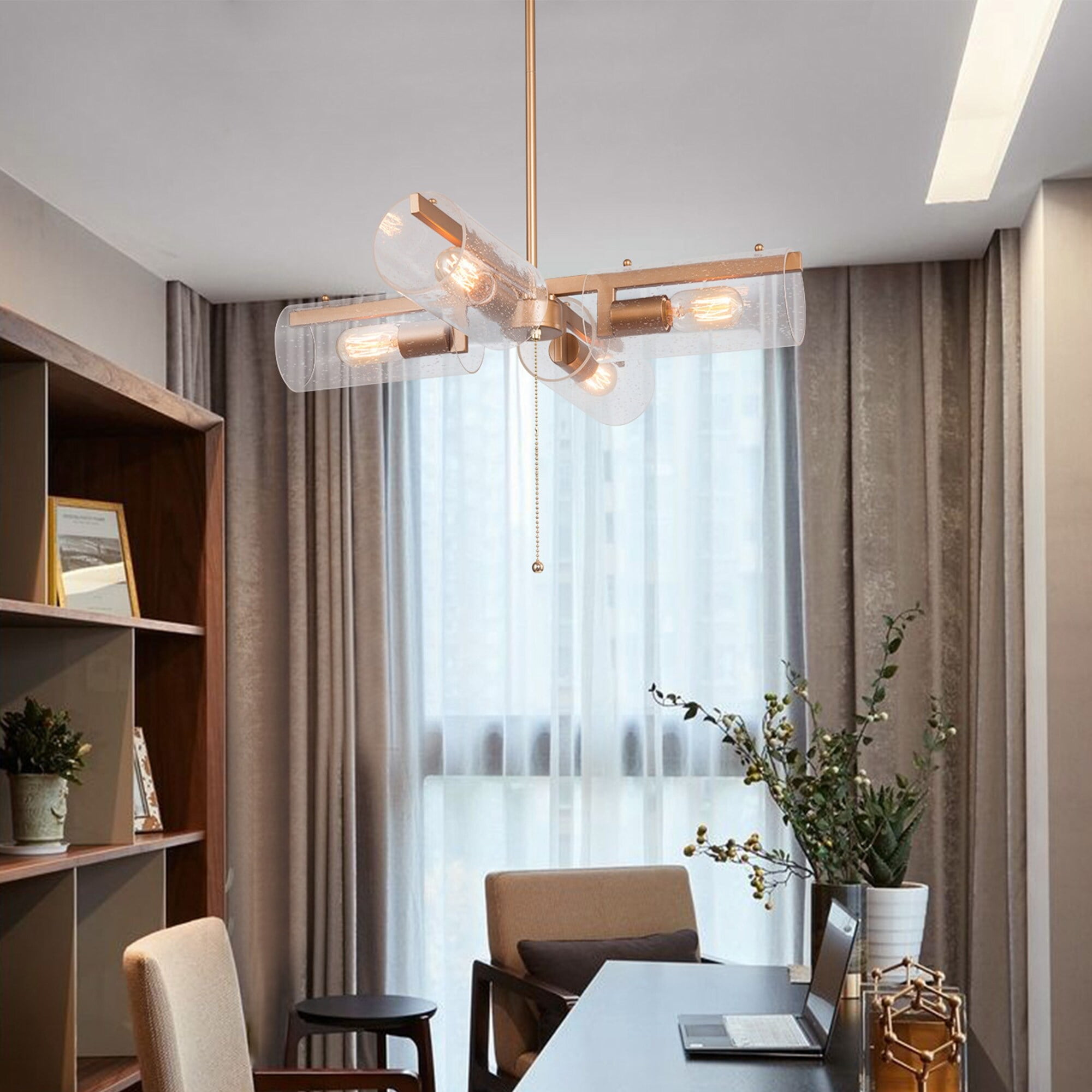 LaLuz Mid-Century Glam Gold 4 Lights Chandelier Hanging Pendant Lights ... LaLuz Mid-Century Glam Gold 4 Lights Chandelier Hanging Pendant Lights ...