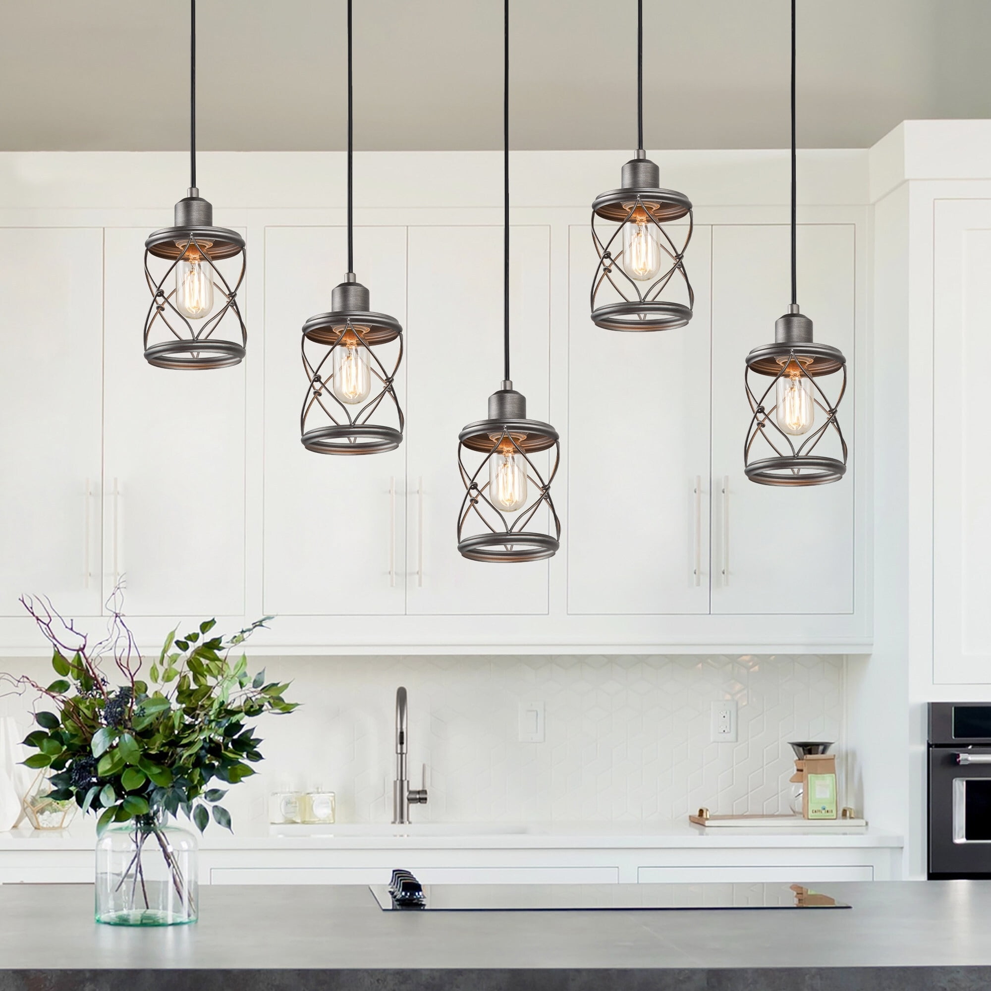 LaLuz Modern Industrial 1-Light Metal Cage Mini Pendant Lights for ...