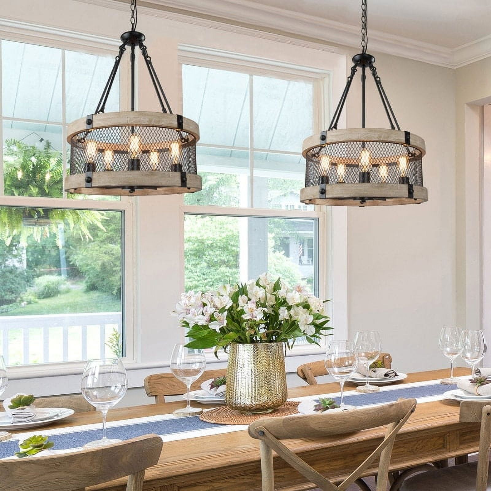 LaLuz Modern Farmhouse 5-Light Wood Drum Chandelier for Dining Room ... LaLuz Modern Farmhouse 5-Light Wood Drum Chandelier for Dining Room ...