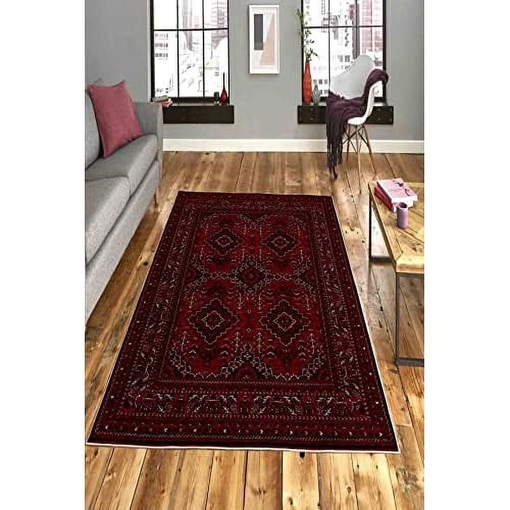 LaModaHome Area Rug Non-Slip - Burgundy Ethnic Soft Machine Washable ...