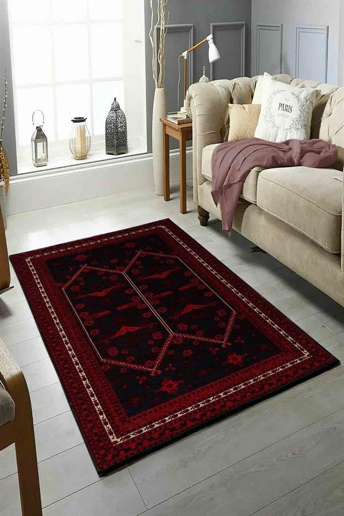 LaModaHome Area Rug Non-Slip - Burgundy Pine Afghan Soft Machine ...